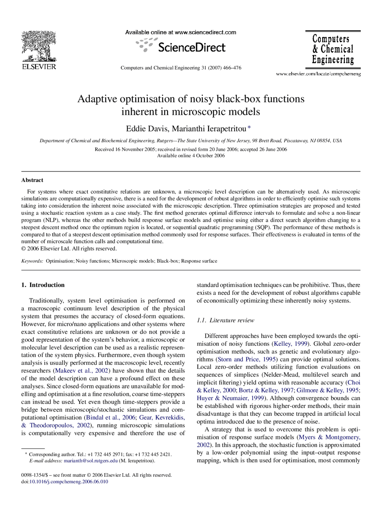 Adaptive Optimization of Noisy Black Box Functions Inherent in Microscopic Models | 081 261 ...