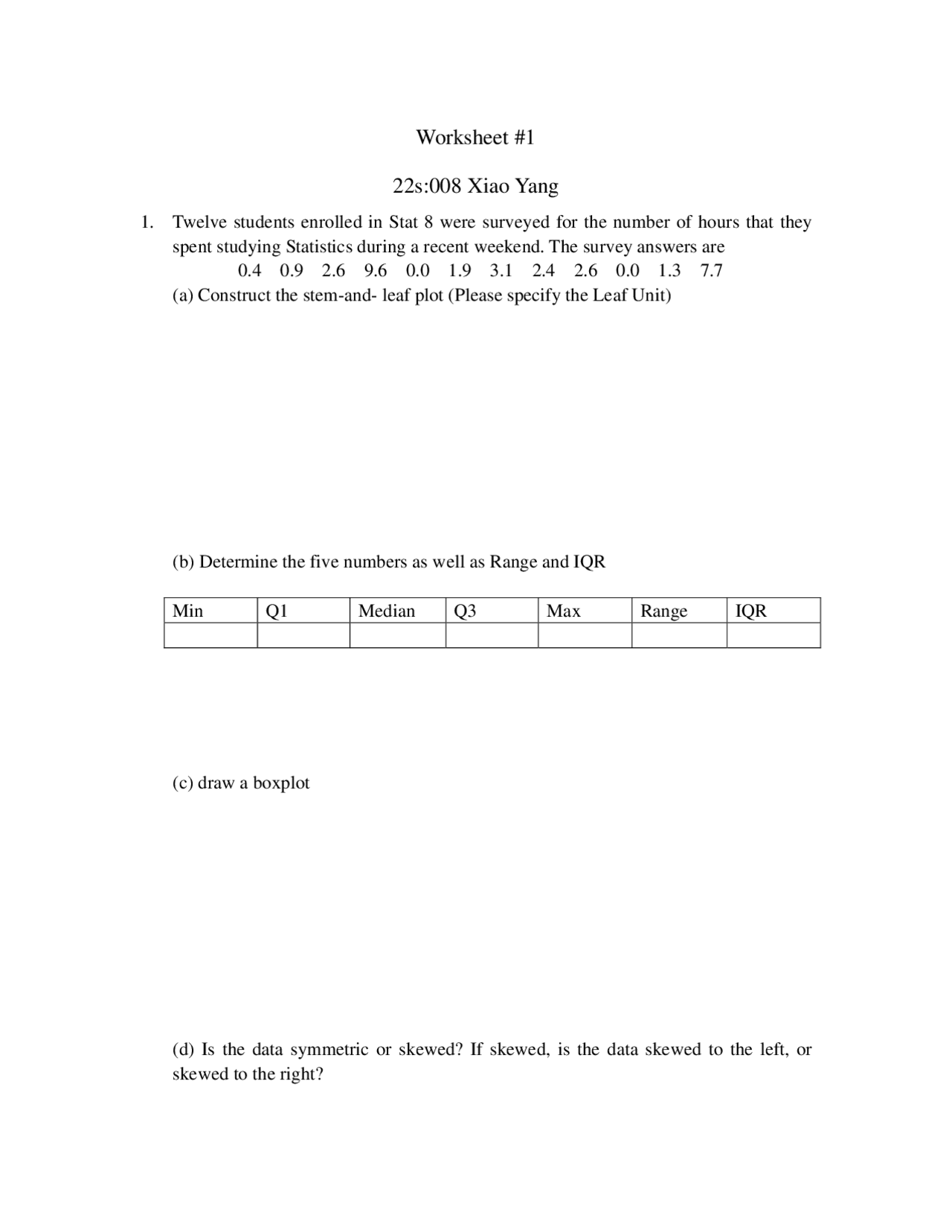 Worksheet 1 | Statistics for Business | 22S 008 | Assignments Business ...