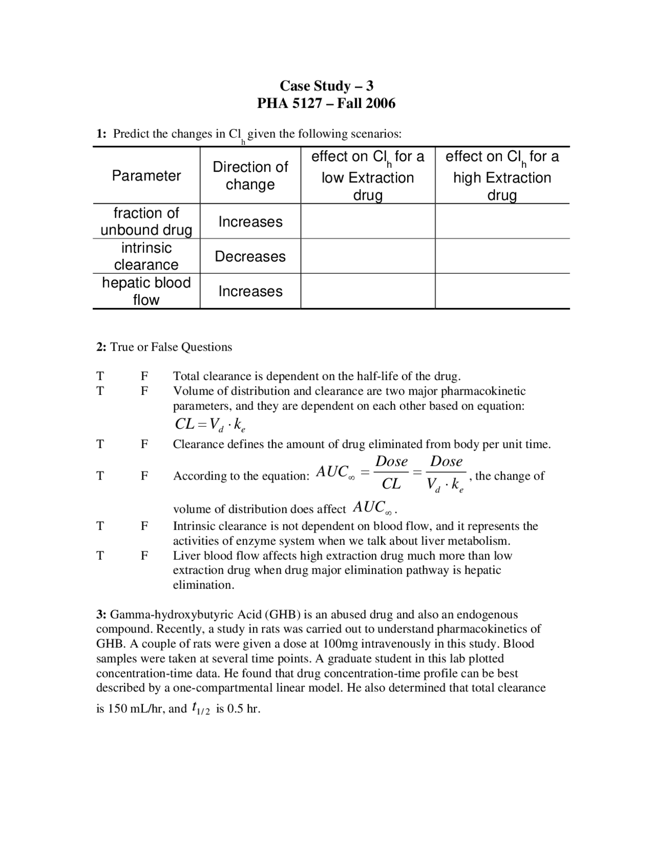 Basic Principles of Dose Optimization I - Case Study 3 | PHA 5127 - Docsity