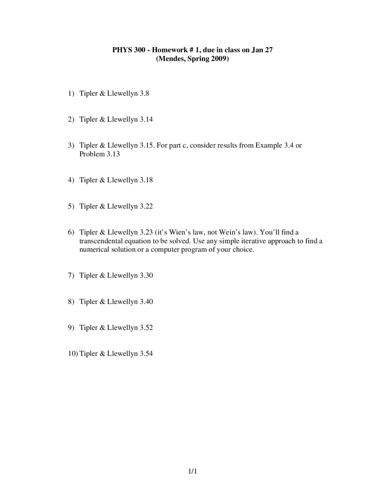 10 Problems On Introduction To Modern Physics Homework 1 Phys 300