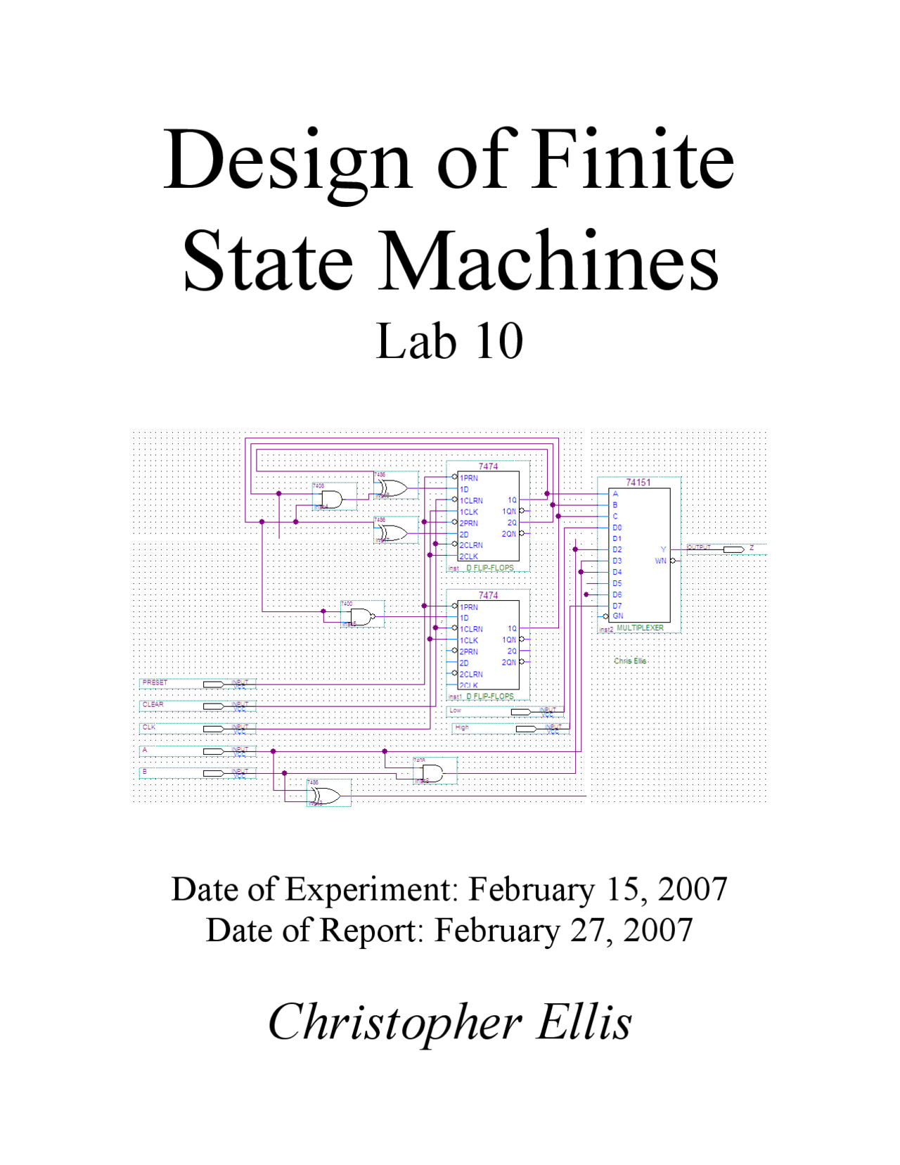Design Of Finite State Machines Lab 10 Ece 0501 Docsity