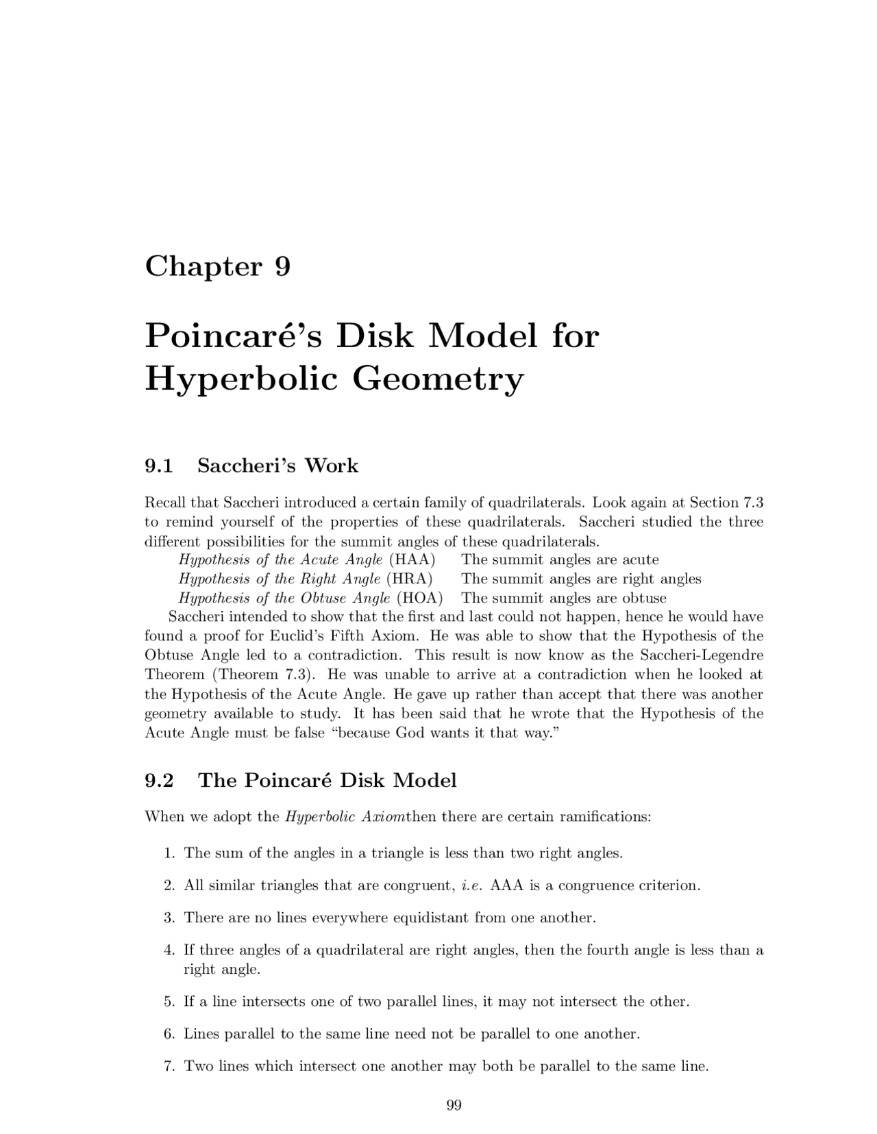 Poincare's Disk Model for Hyperbolic Geometry | MATH 6118 - Docsity