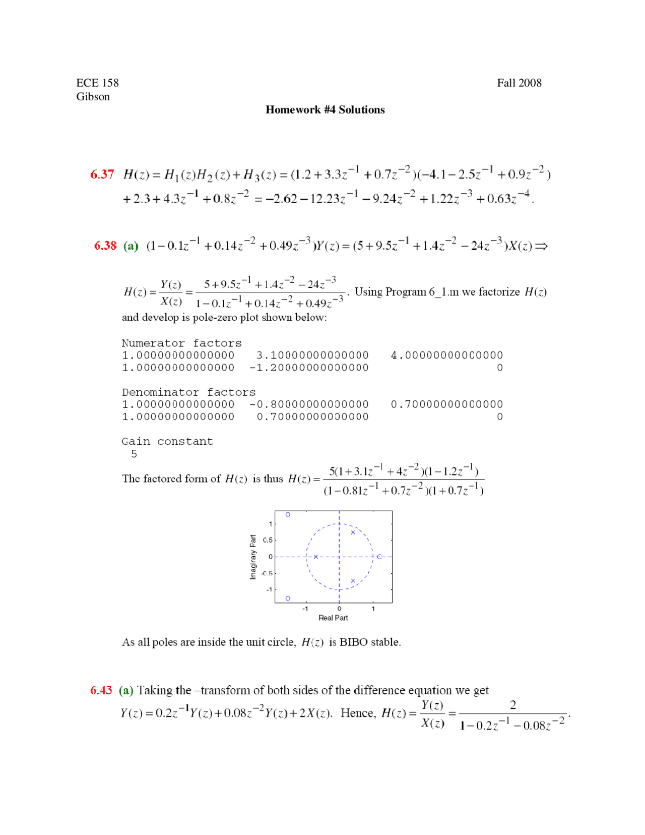 Homework 4 Solutions Digital Signal Processing Ece 158 Docsity