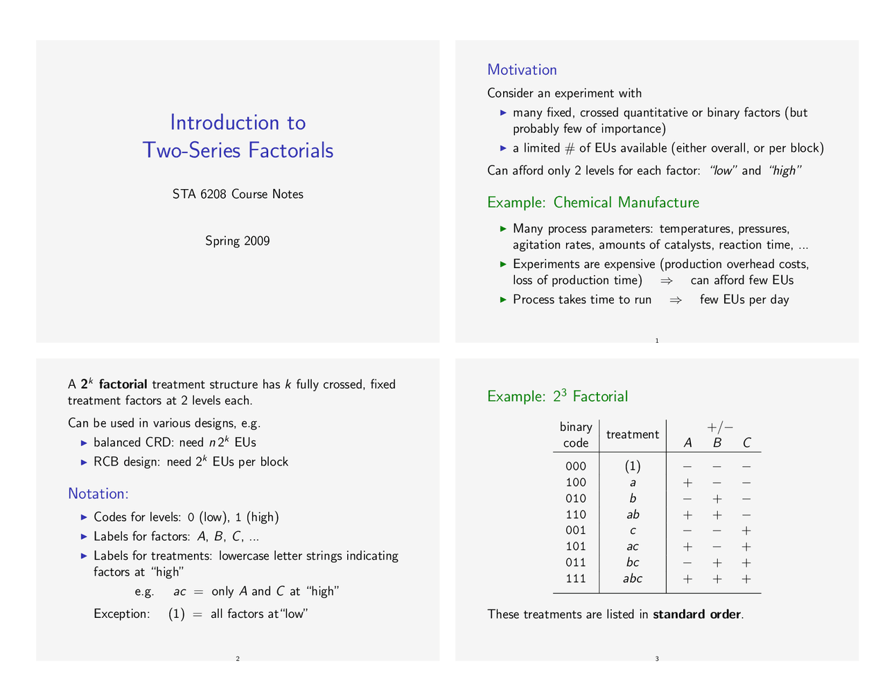 Introduction to Two-Series Factorials - Lecture Slides | STA 6208 - Docsity