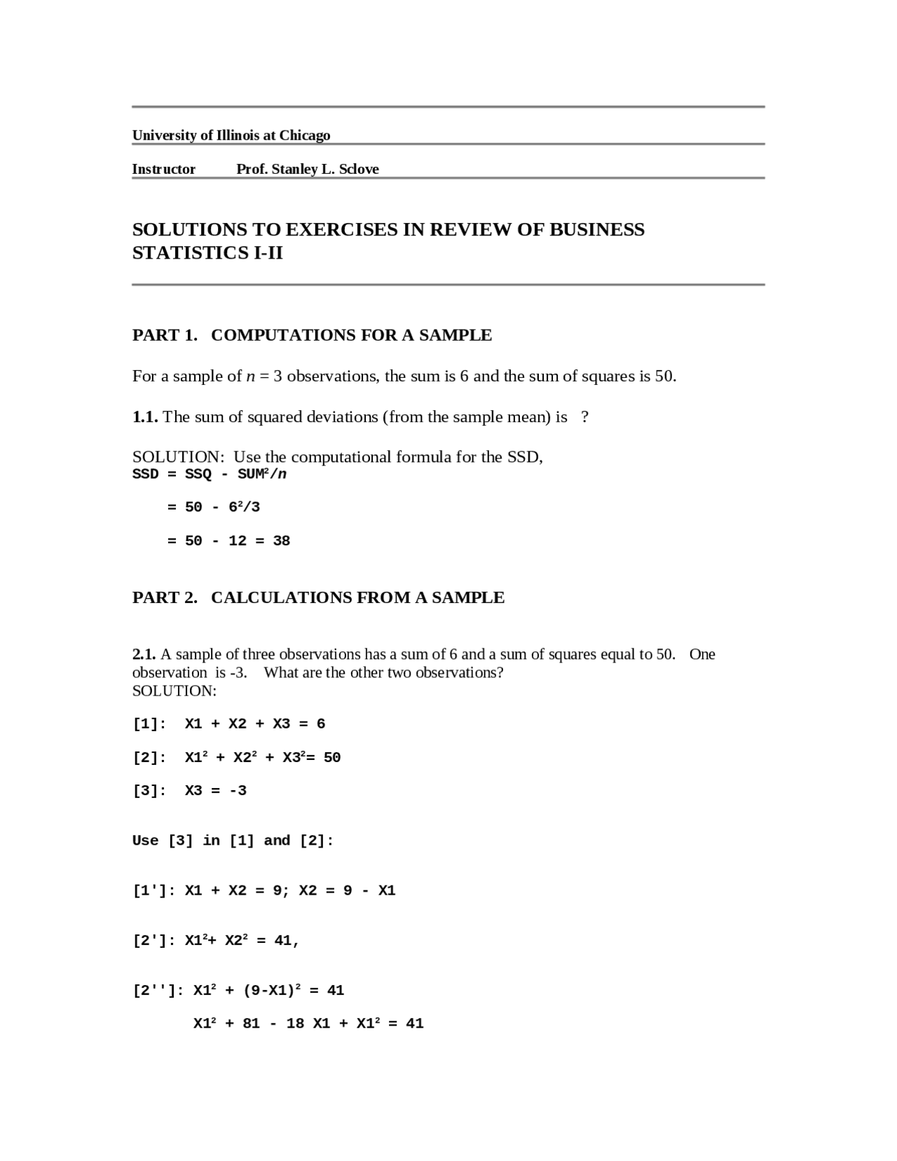 Solutions To Exercise In Review Of Business Statistics I Ids 577