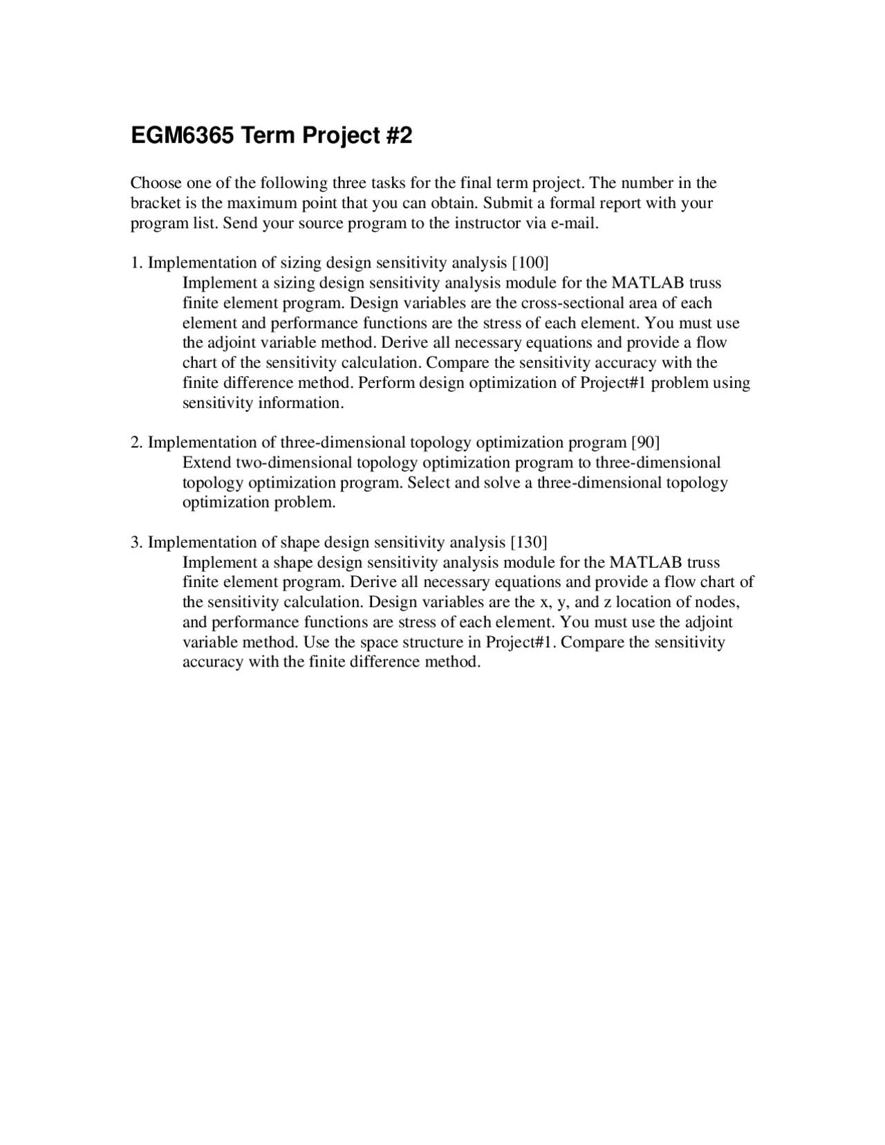 Implementation Of Design Space Sensitivity Project 2 Egm 6365 Docsity