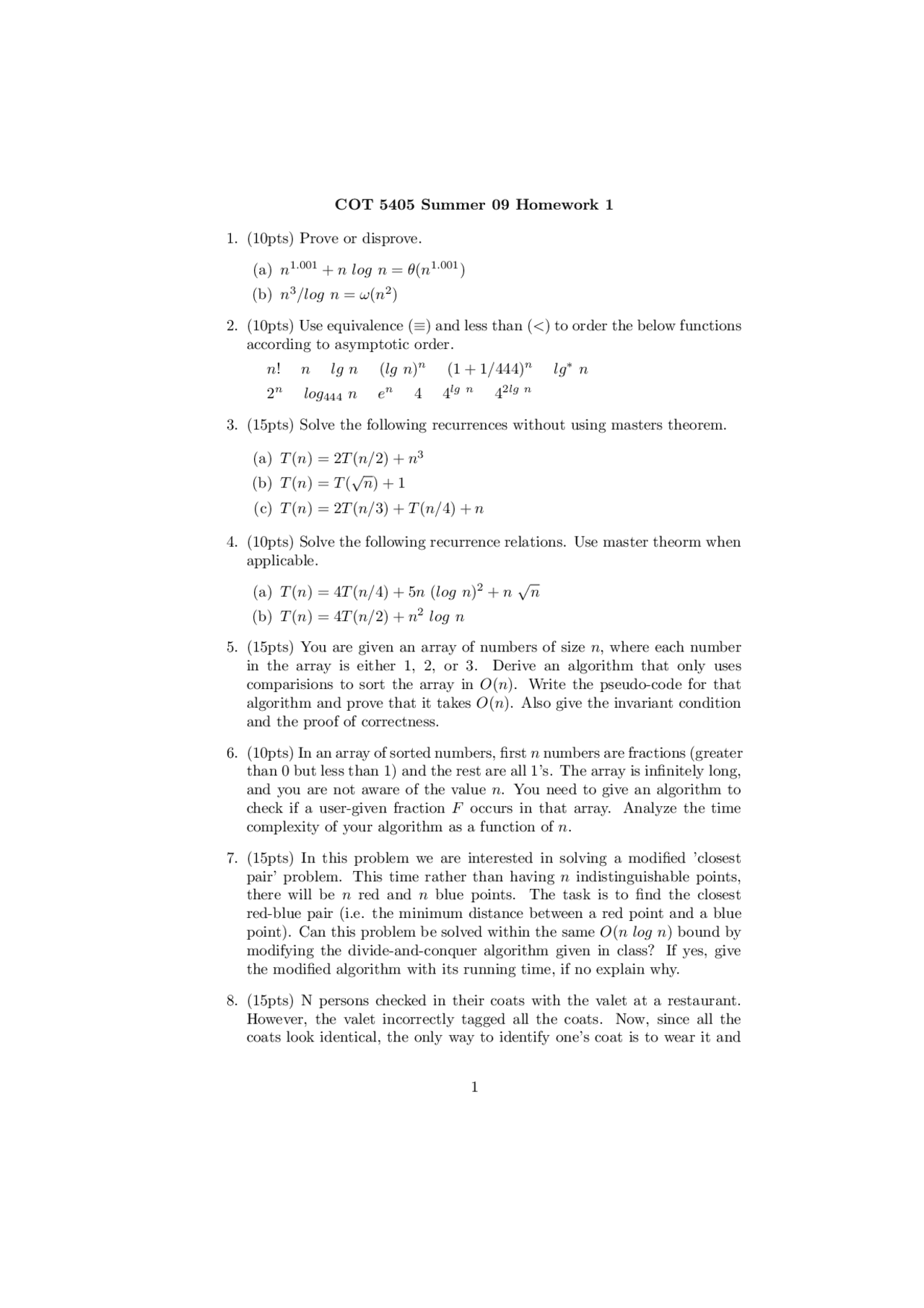 Assignment For Analysis Of Algorithms Cot 5405 Docsity 6530