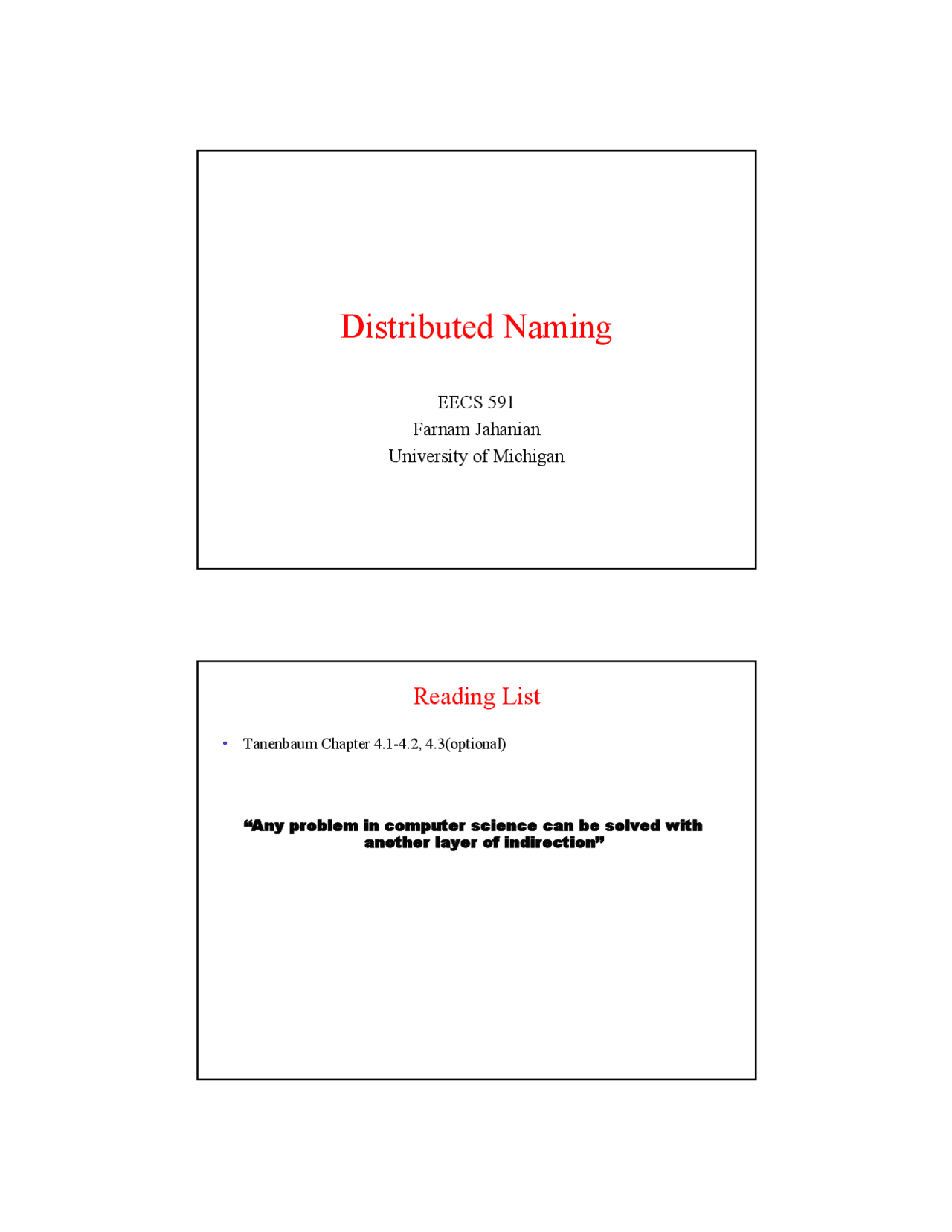 Distributed Naming System - Lecture Slides | EECS 591 - Docsity