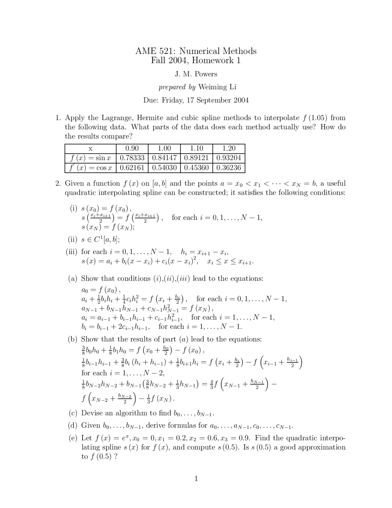 Homework 1 Practice Numerical Methods Ame 60614 Docsity