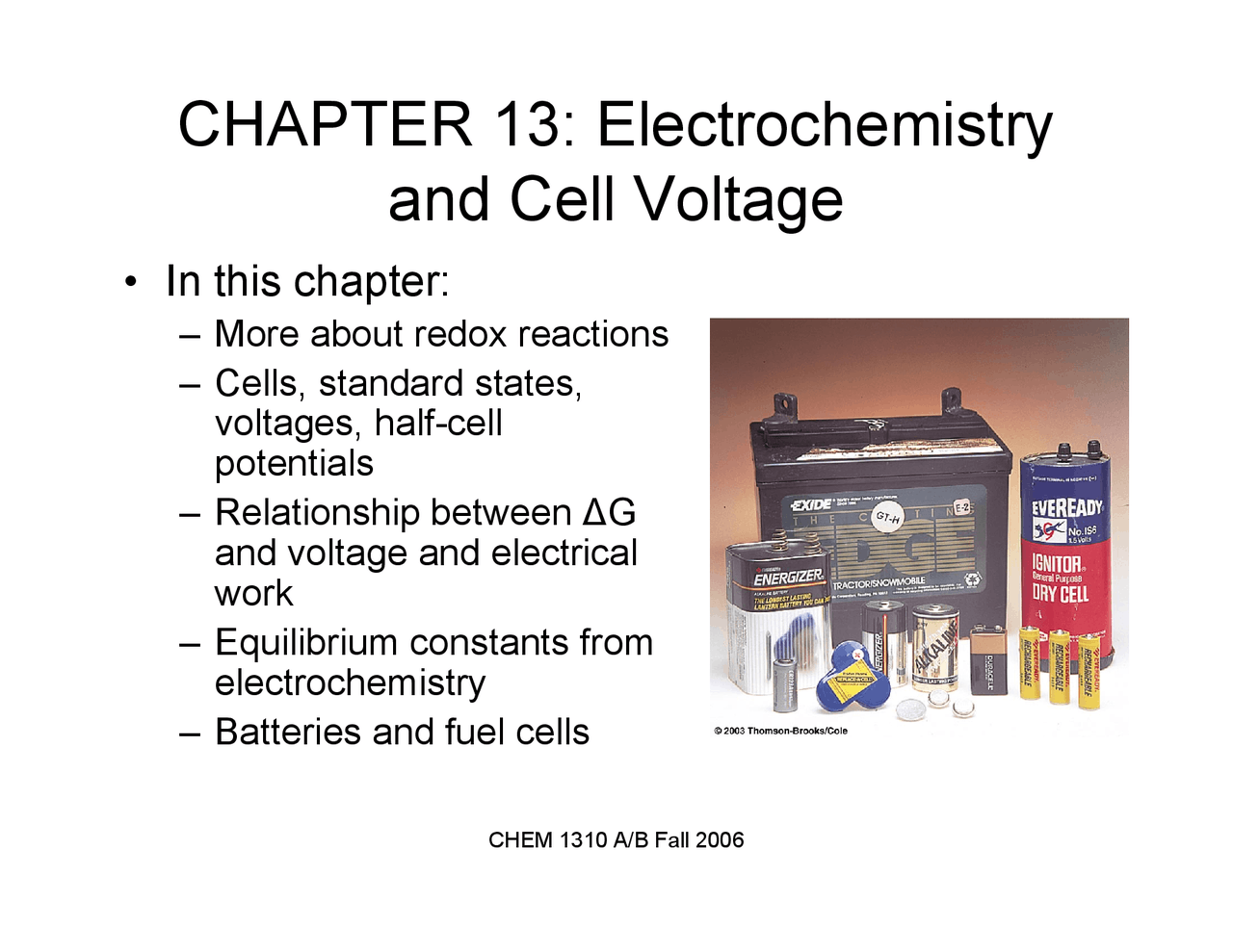 Electrochemistry And Cell Voltage Lecture Slides Chem 1310 Docsity