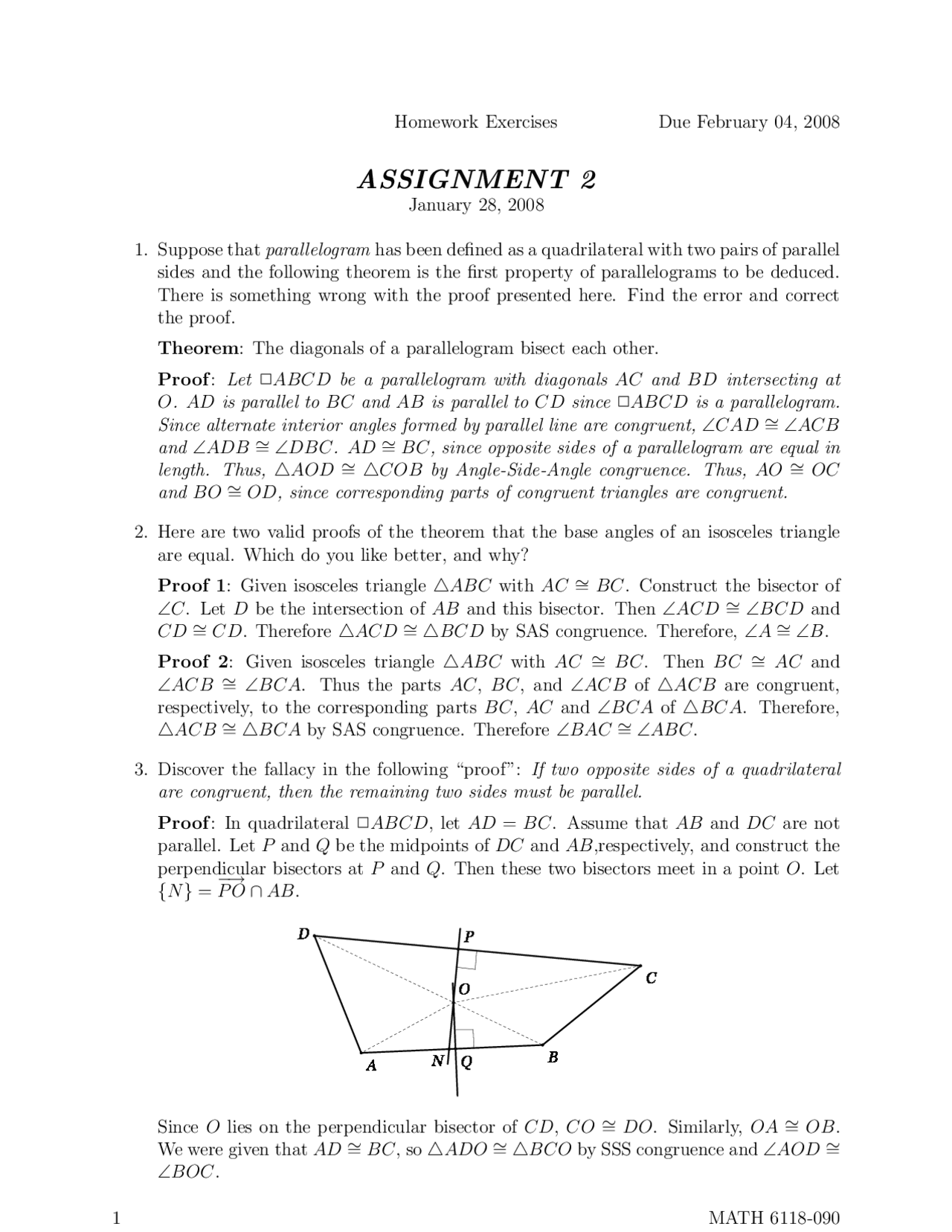 Non Euclidean Geometry Assignment 2 Math 6118 Docsity