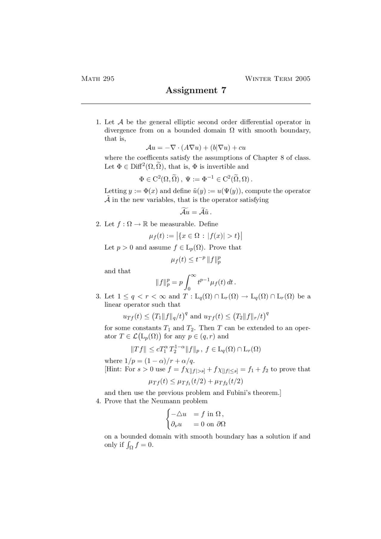 5 Questions On Partial Differential Equation Assignment 5 Math 295
