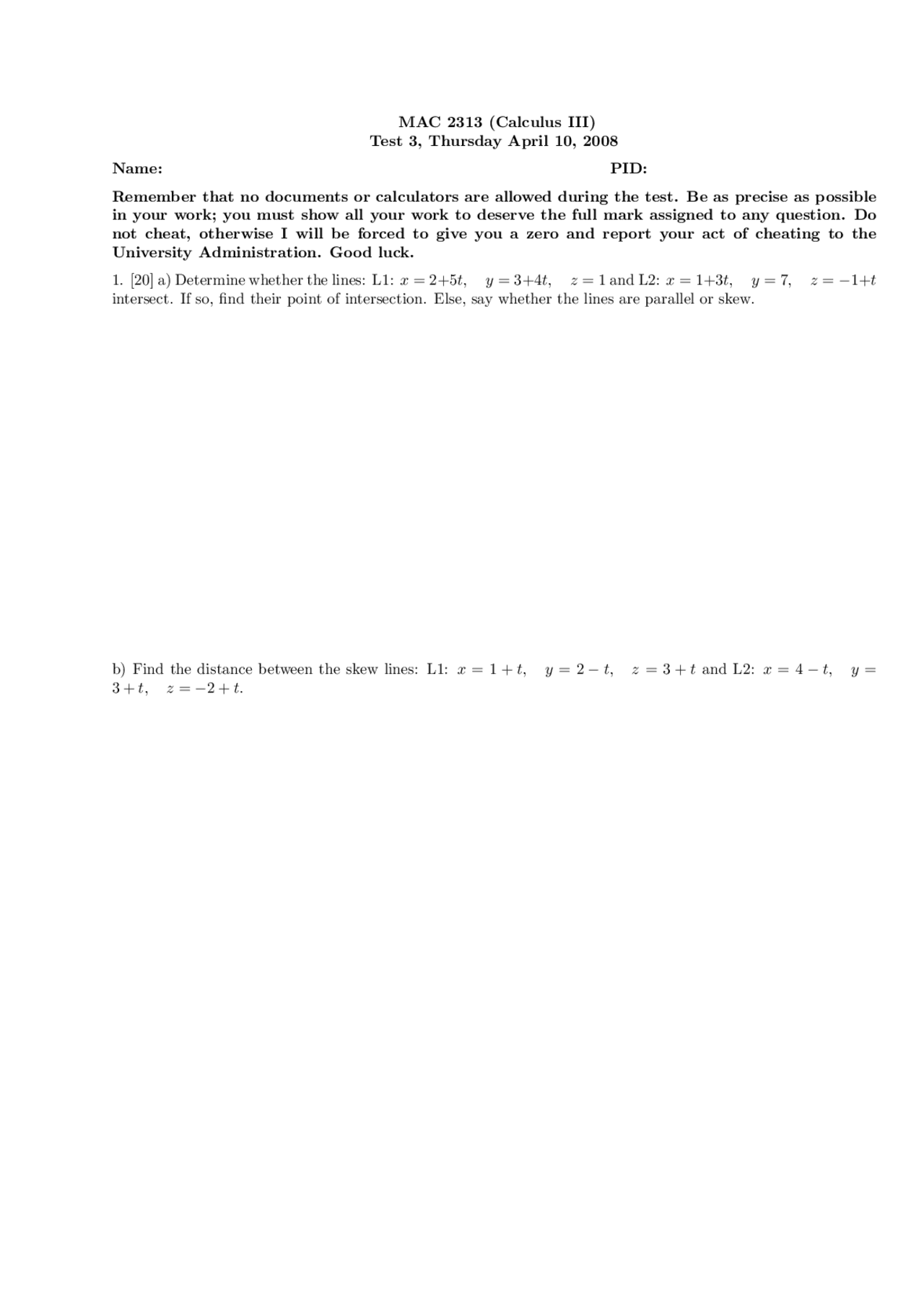 Practice Exam 3 Multivariable Calculus Mac 2313 Docsity