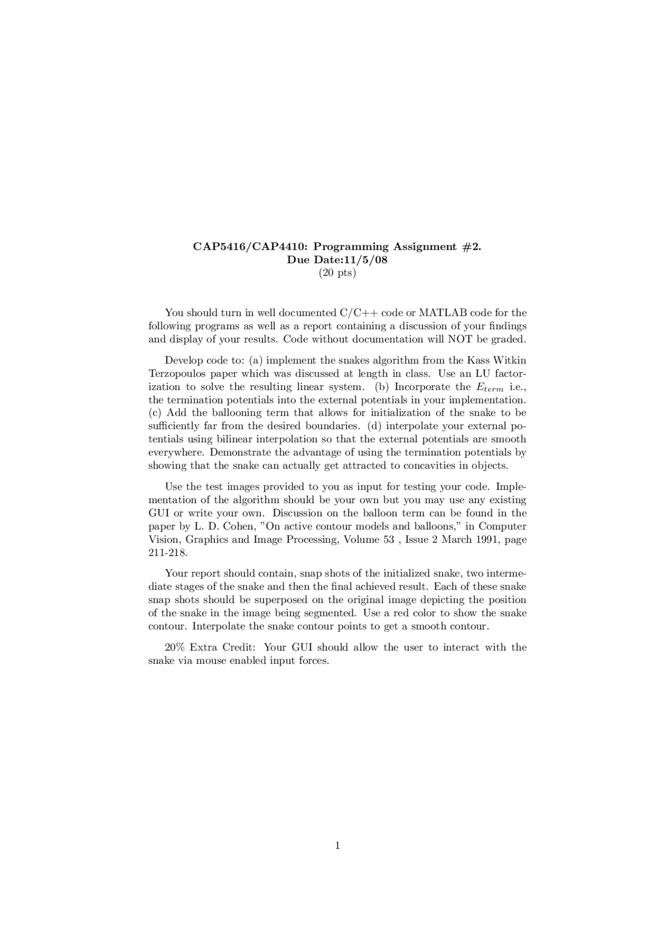 Programming Assignment 2 For Computers And Vision 1 Cap 5416 Docsity