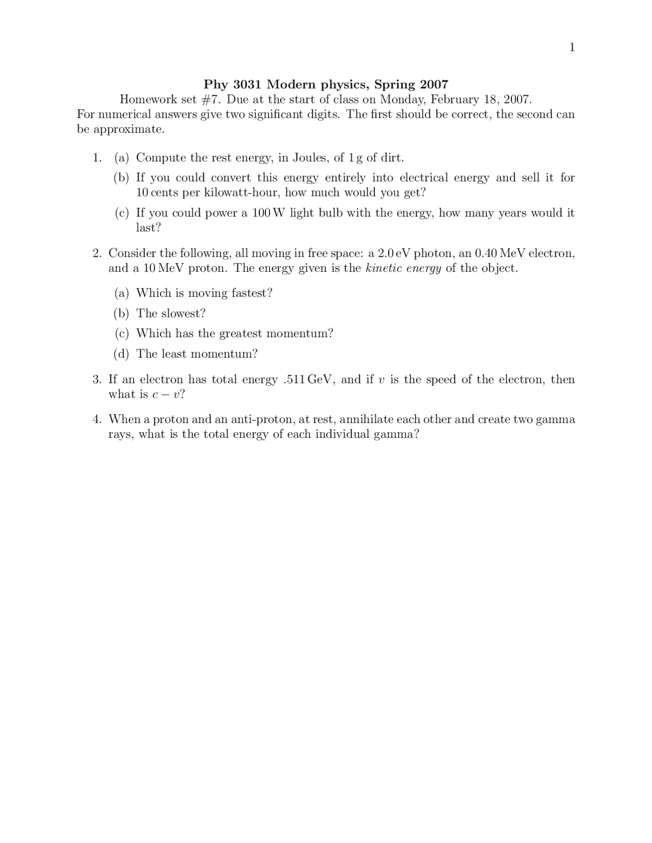 Homework Set 7 - Introduction to Modern Physics | PHY 3101 - Docsity