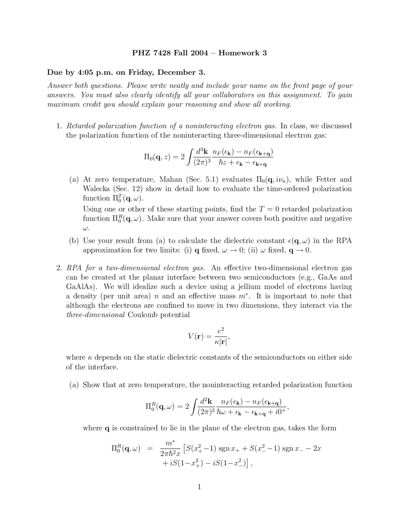 Practice Homework 3 Modern Condensed Matter Physics Phz 7428 Docsity