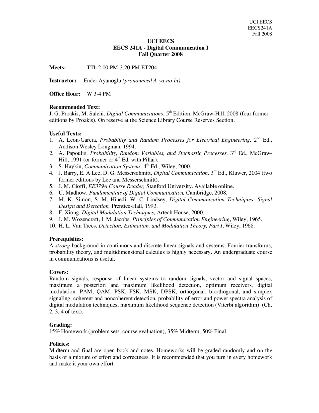 Class Notes On Digital Communication L Eecs 241 Docsity