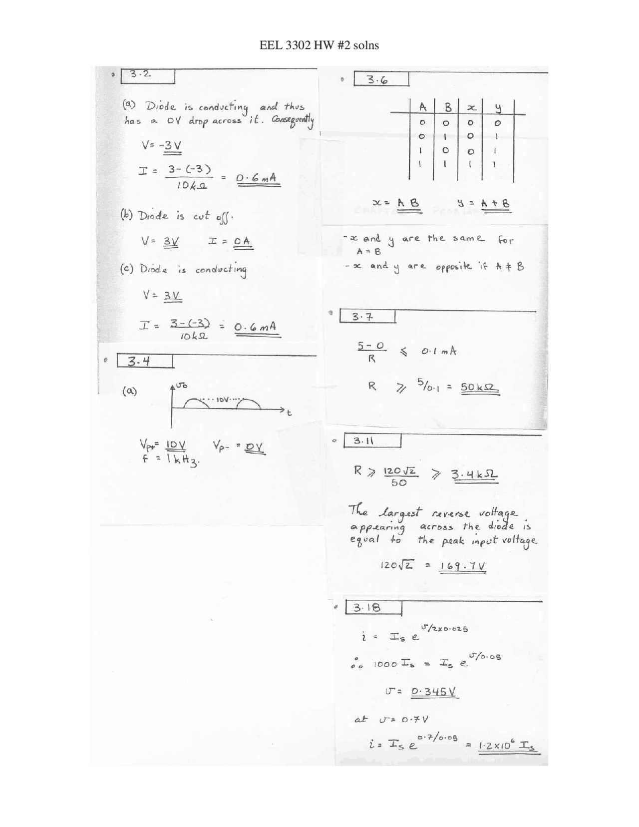 Homework 2 Solutions For Electronics I Eel 3302 Docsity