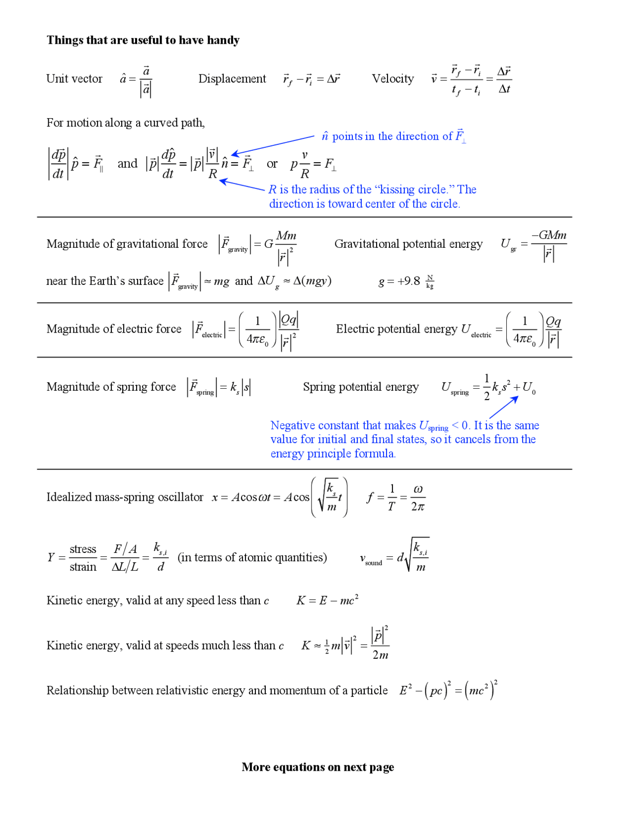 Basic Physics for Science and Engineering I - Cribsheet | PHYS 0174 ...