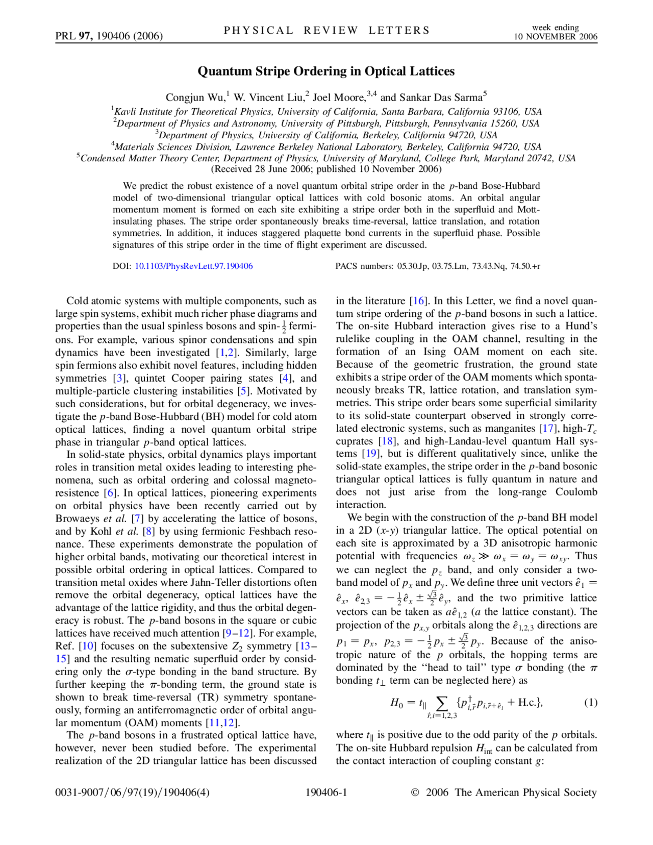 Quantum Stripe Ordering in Optical Lattices - Basic Physics | PHYS 1 ...