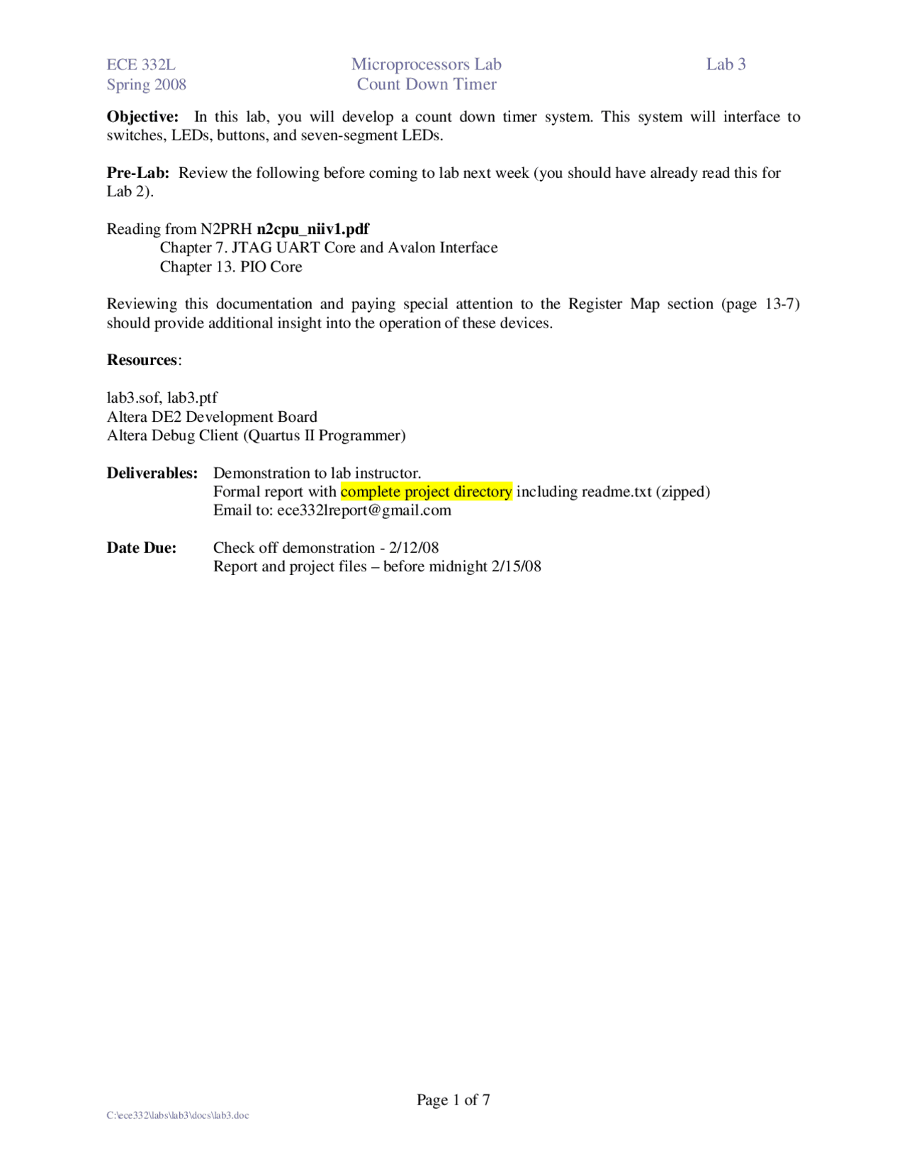 Countdown Timer - Microprocessor Laboratory 3 Report | ECE 332 - Docsity