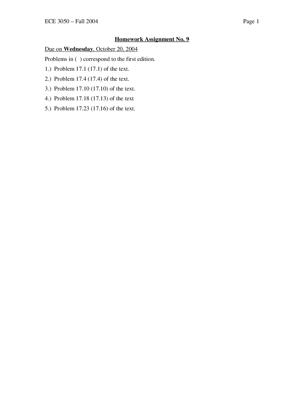 5 Problems On Analog Electronics Assignment 9 Ece 3050 Docsity