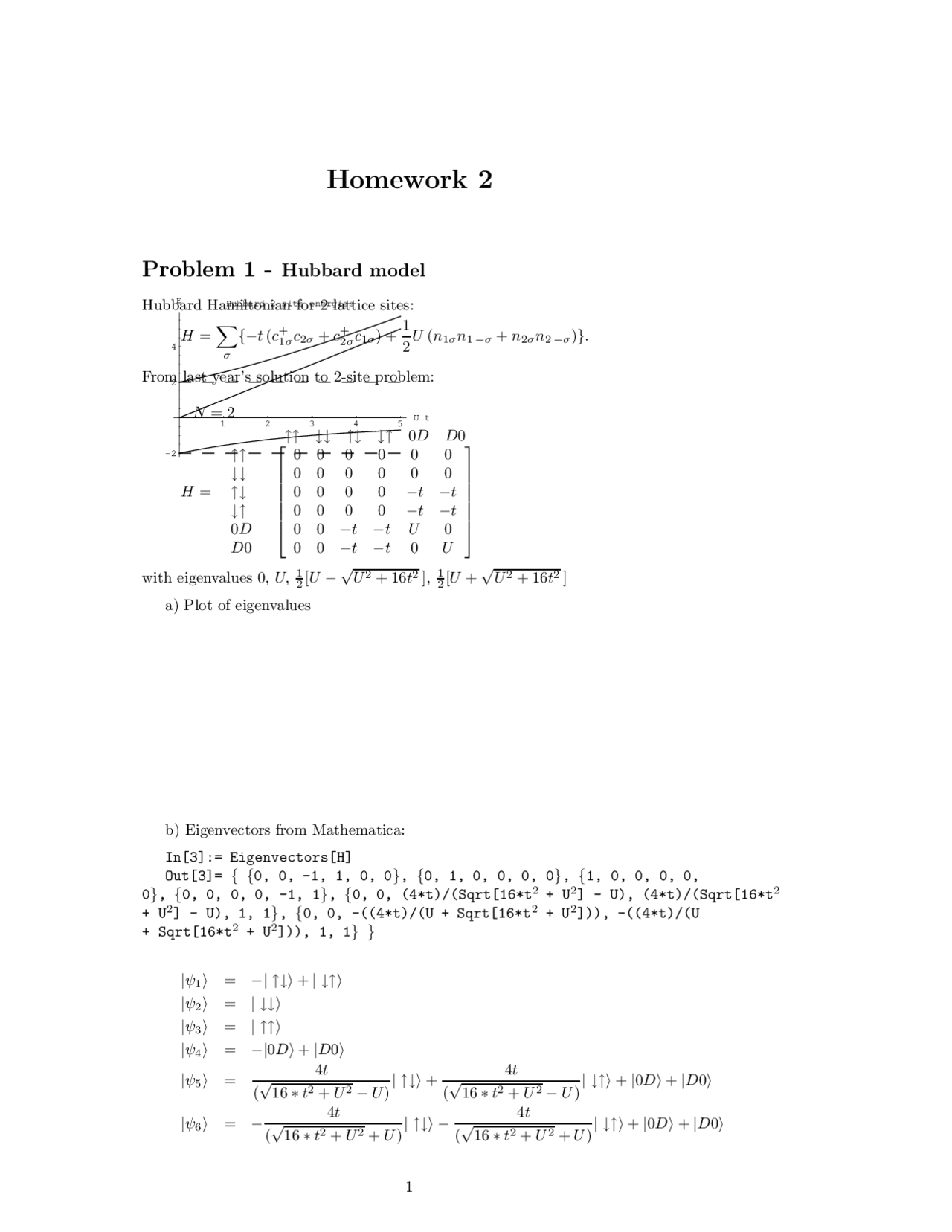 Hubbard Model, Hartree Fock Equations – Homework 2 | PHZ 7427 - Docsity