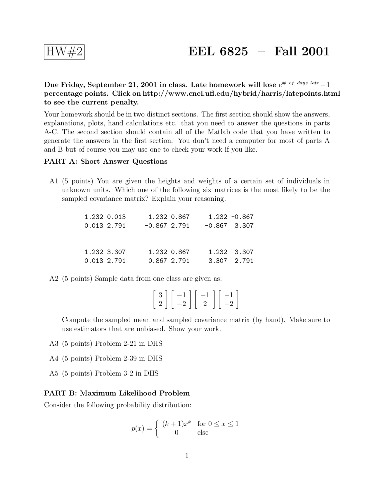 Problem Set 2 Pattern Recognition Eel 6825 Docsity