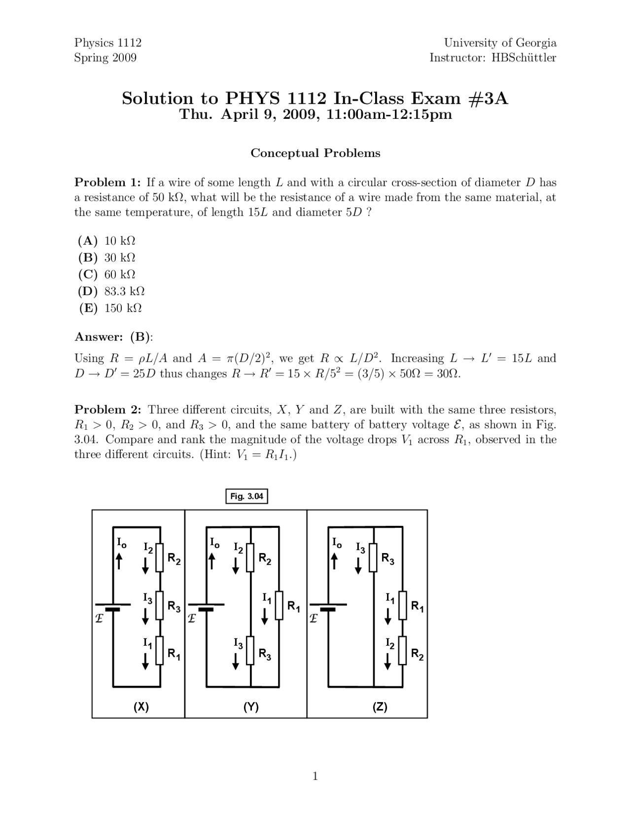 Solved Exam 3 Physics Electricity And Magnetism Optics Modern