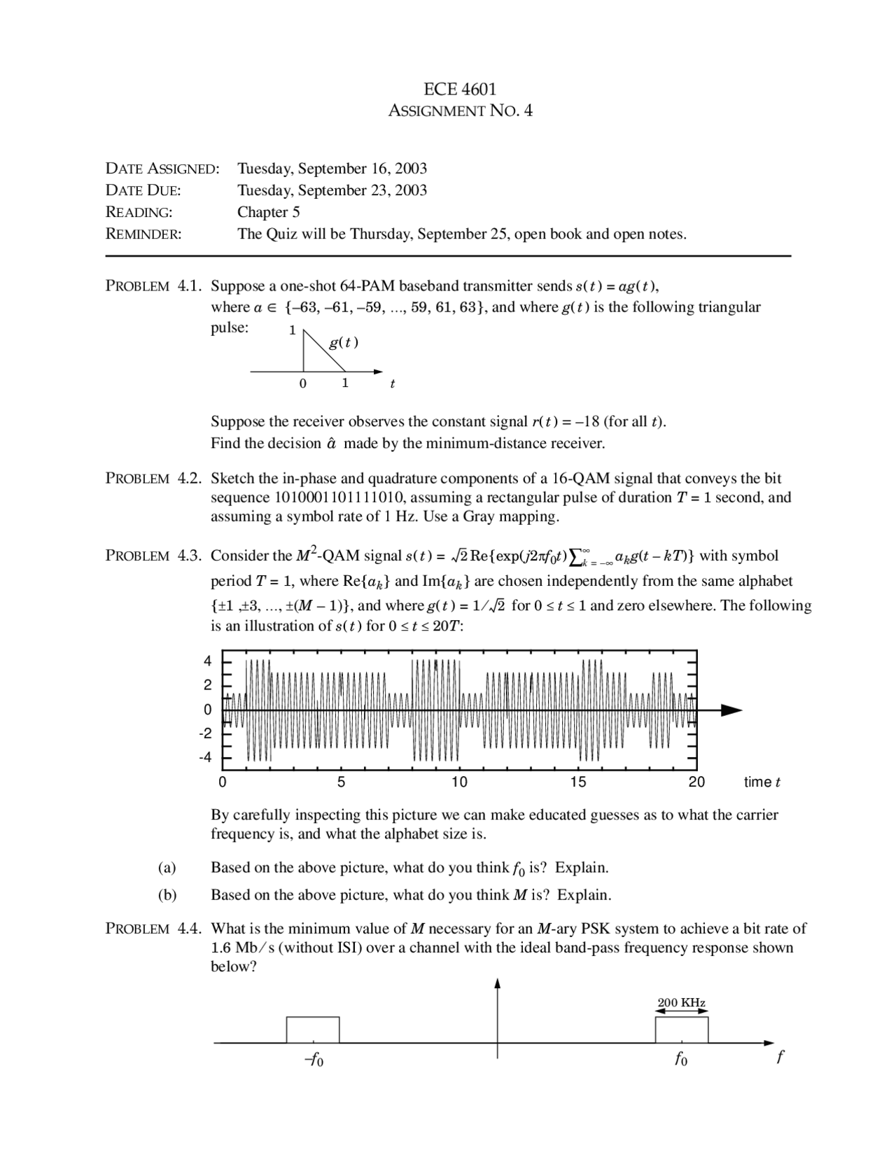 Homework 4 Problems Communication Systems Ece 4601 Docsity