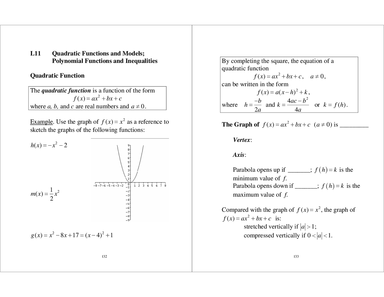 Quadratic Functions And Models Docsity