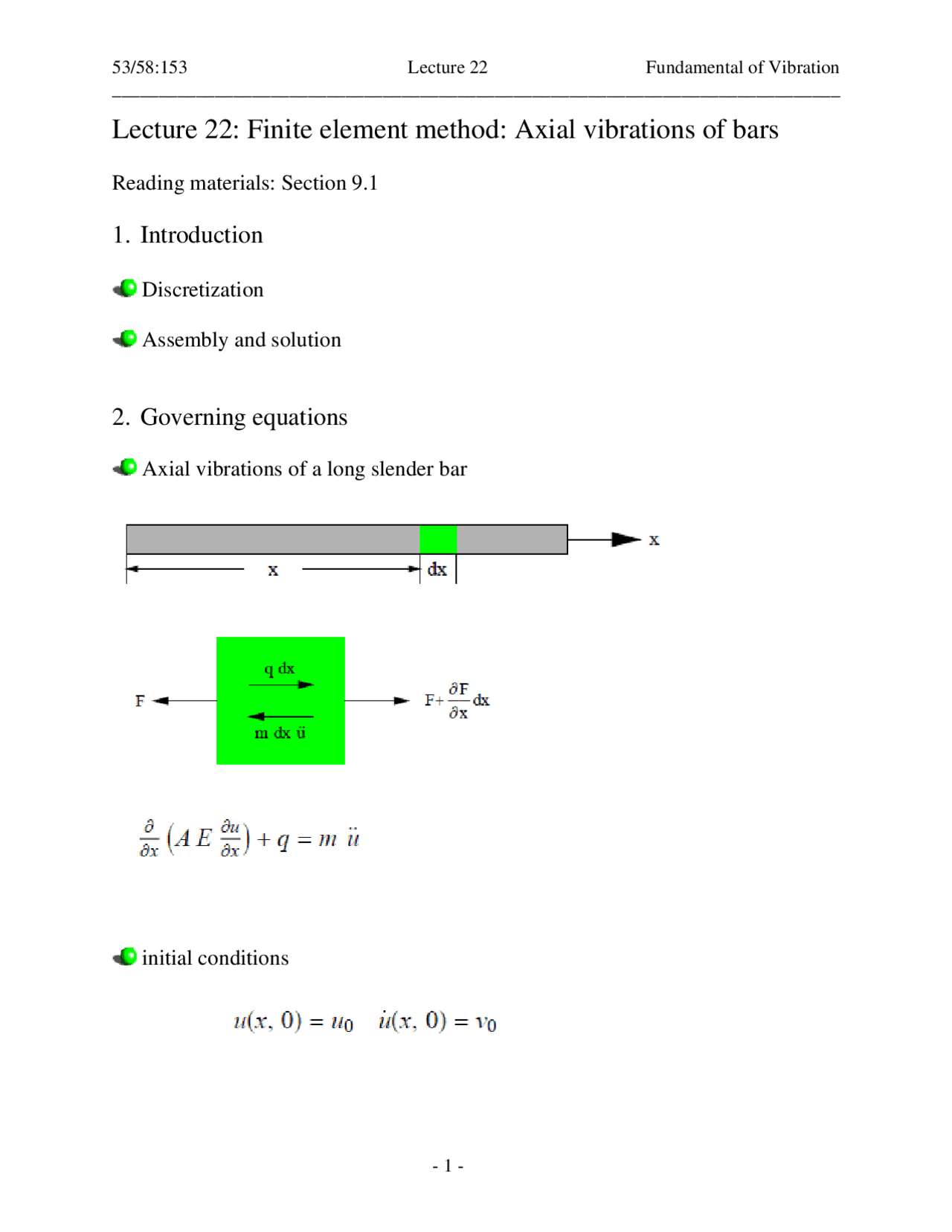 Finite Element Method Axial Vibrations Of Bars Lecture Slides 058