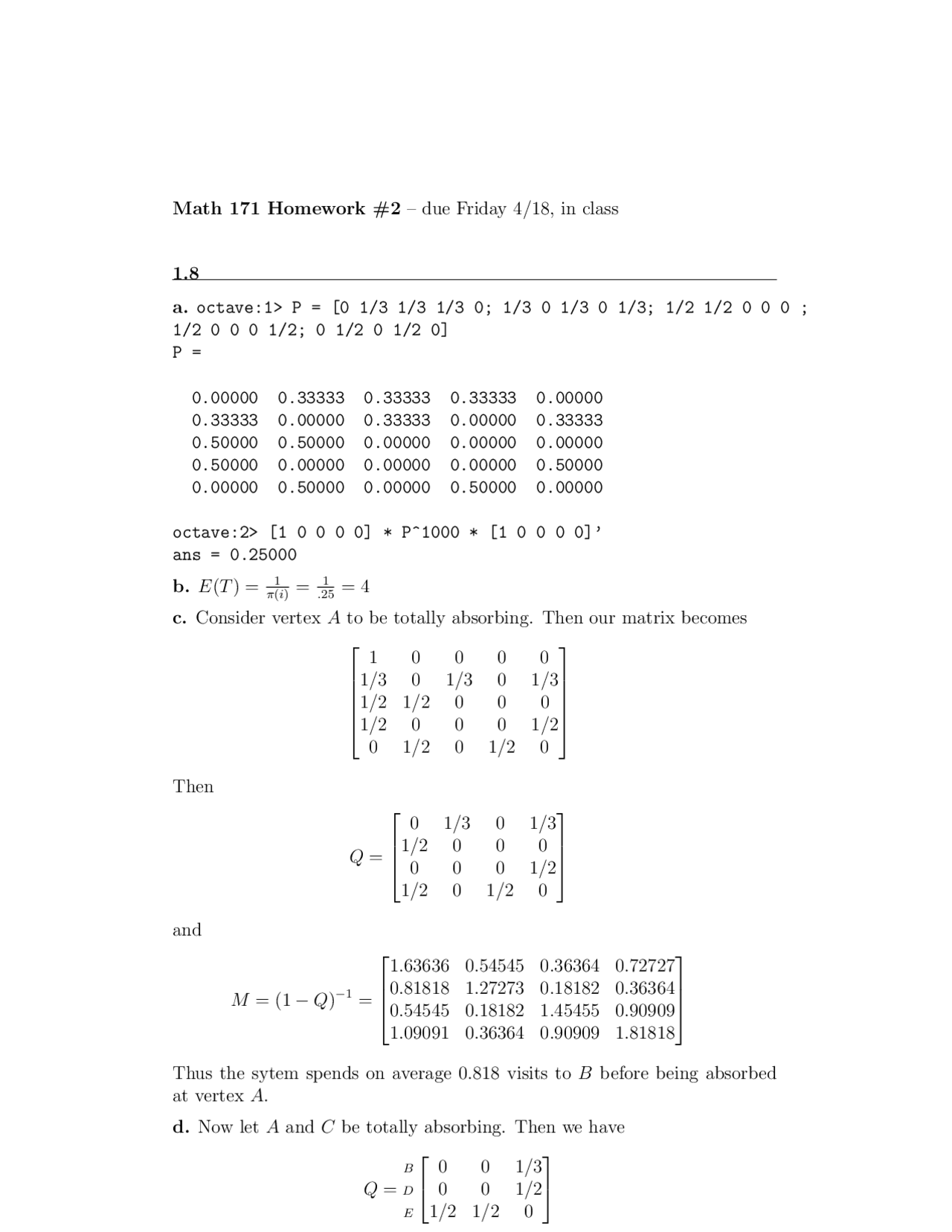 Homework 2 Solutions Cryptography Math 0209a Docsity