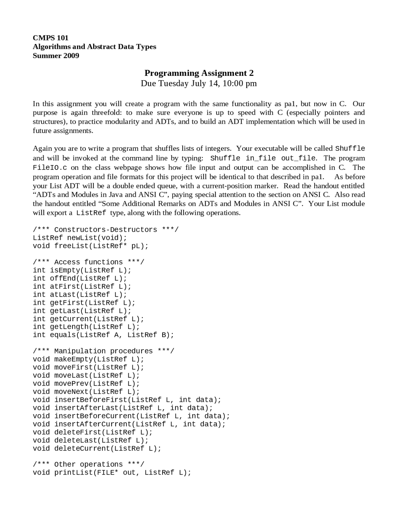 Algorithms And Abstract Data Types Programming Assignment 2 Cmps 9463