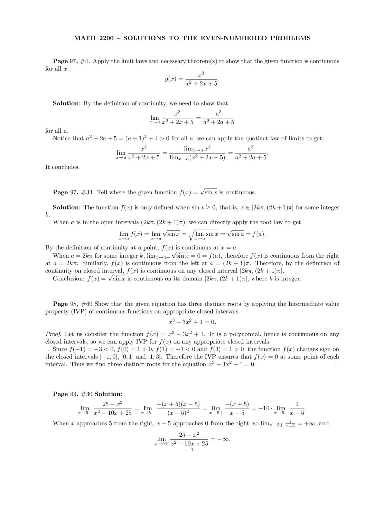 Assignment 2 With Solutions For Analytic Geometry And Calculus Math
