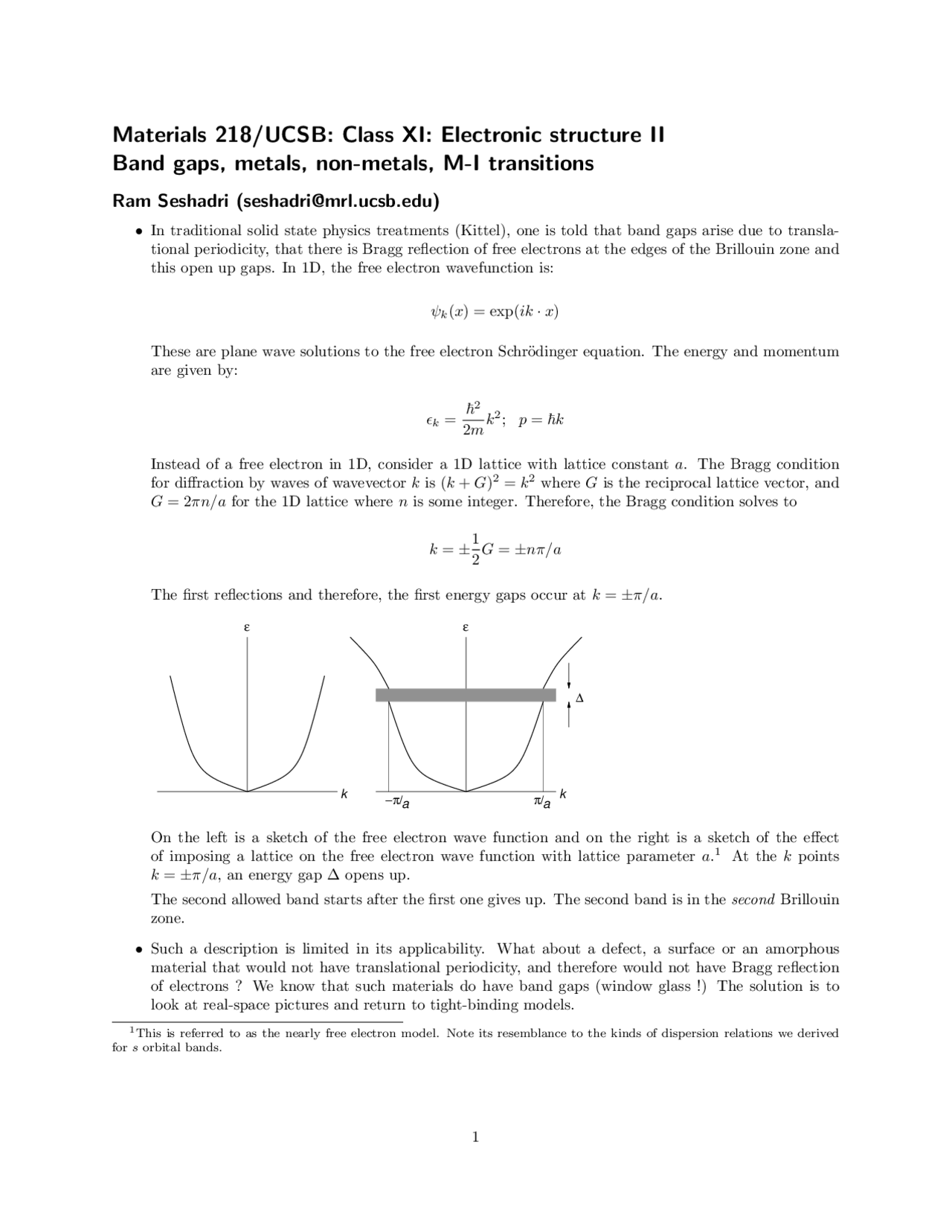 Electronic Structure Ii Band Gaps Metals Non Metals M I Transitions