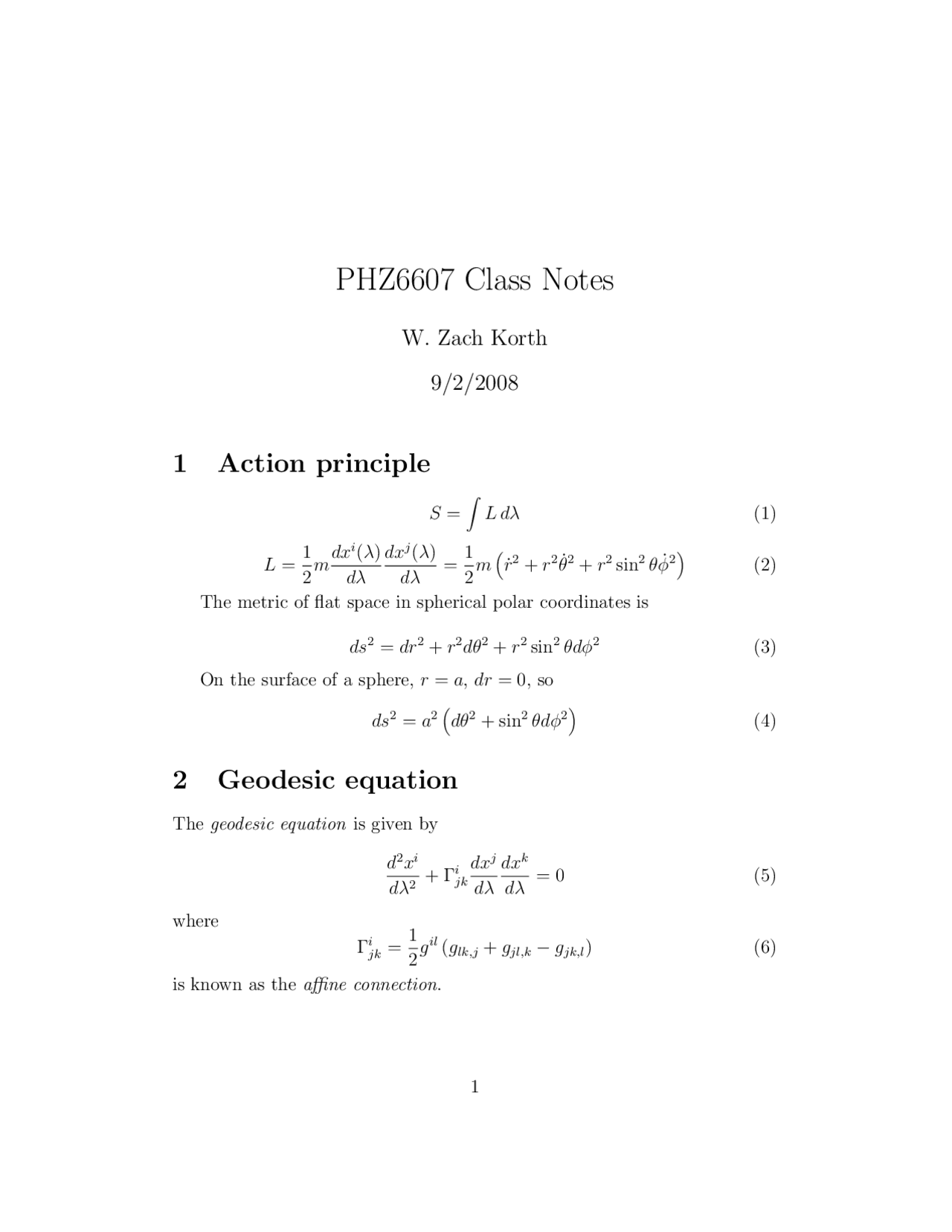 Action Principle Geodesic Equations Parameterized Curves Notes