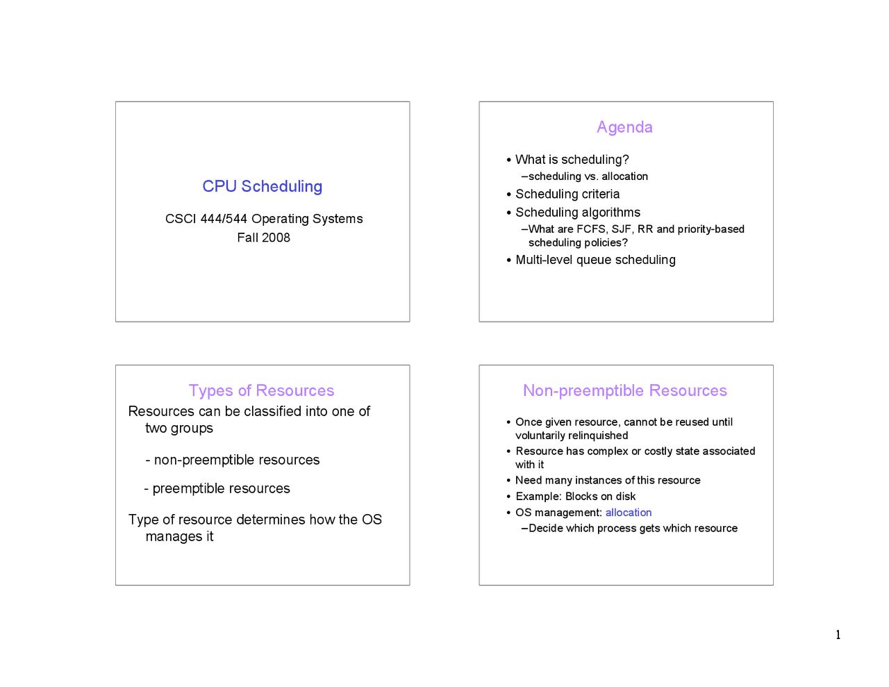 Cpu Scheduling Operating Systems Lecture Slides Csci 444 Docsity