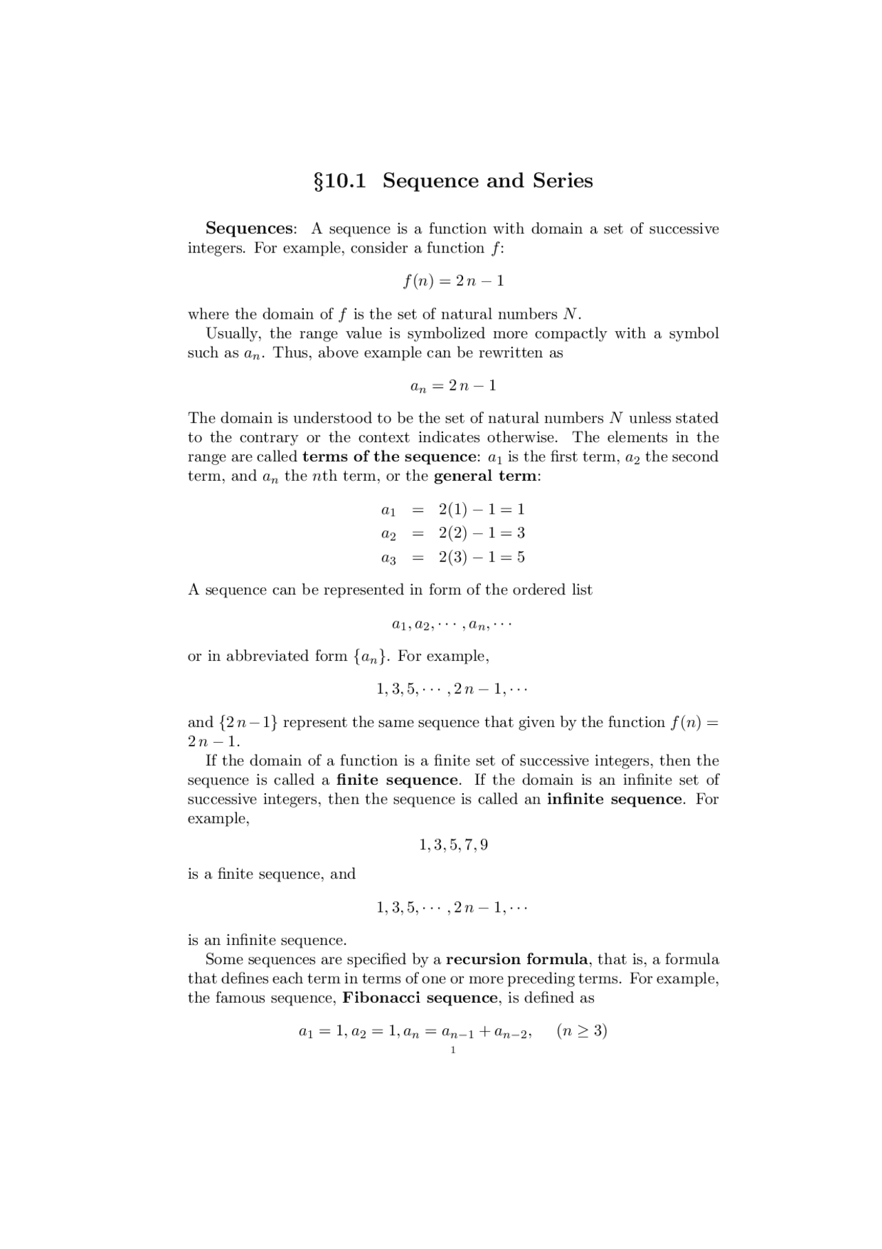 Sequence and Series - Probability Statistics - Notes | Anthro 10 - Docsity
