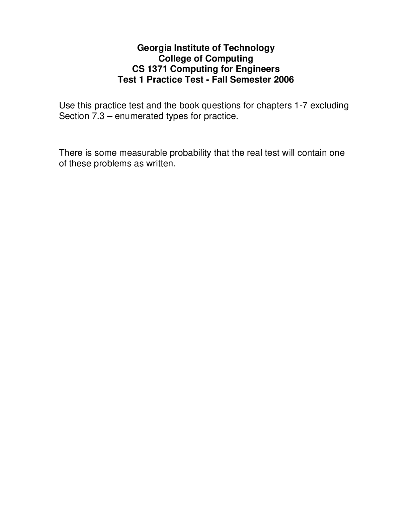 7 Problems On Computing For Engineers Exam 1 Cs 1371 Docsity