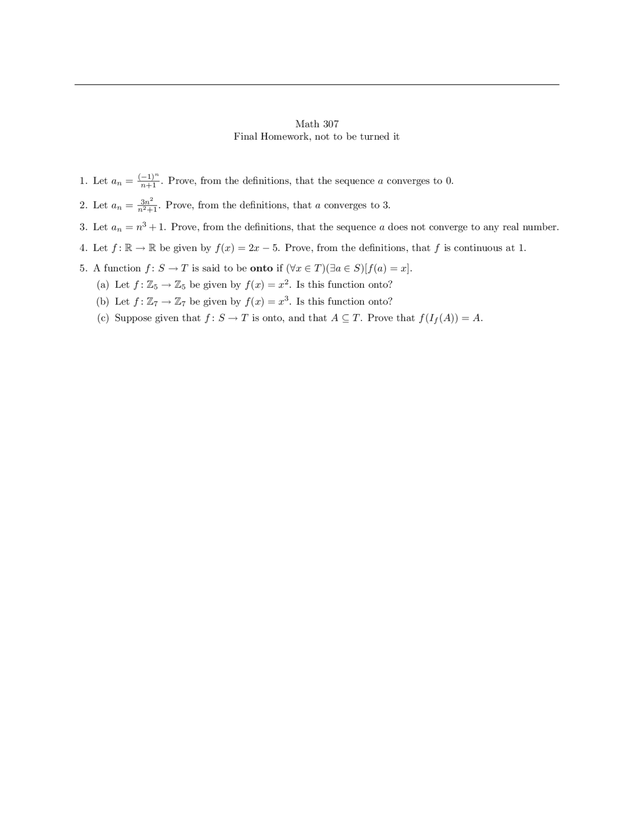 Problem Set 1 Introduction To Proof Math 307 Docsity