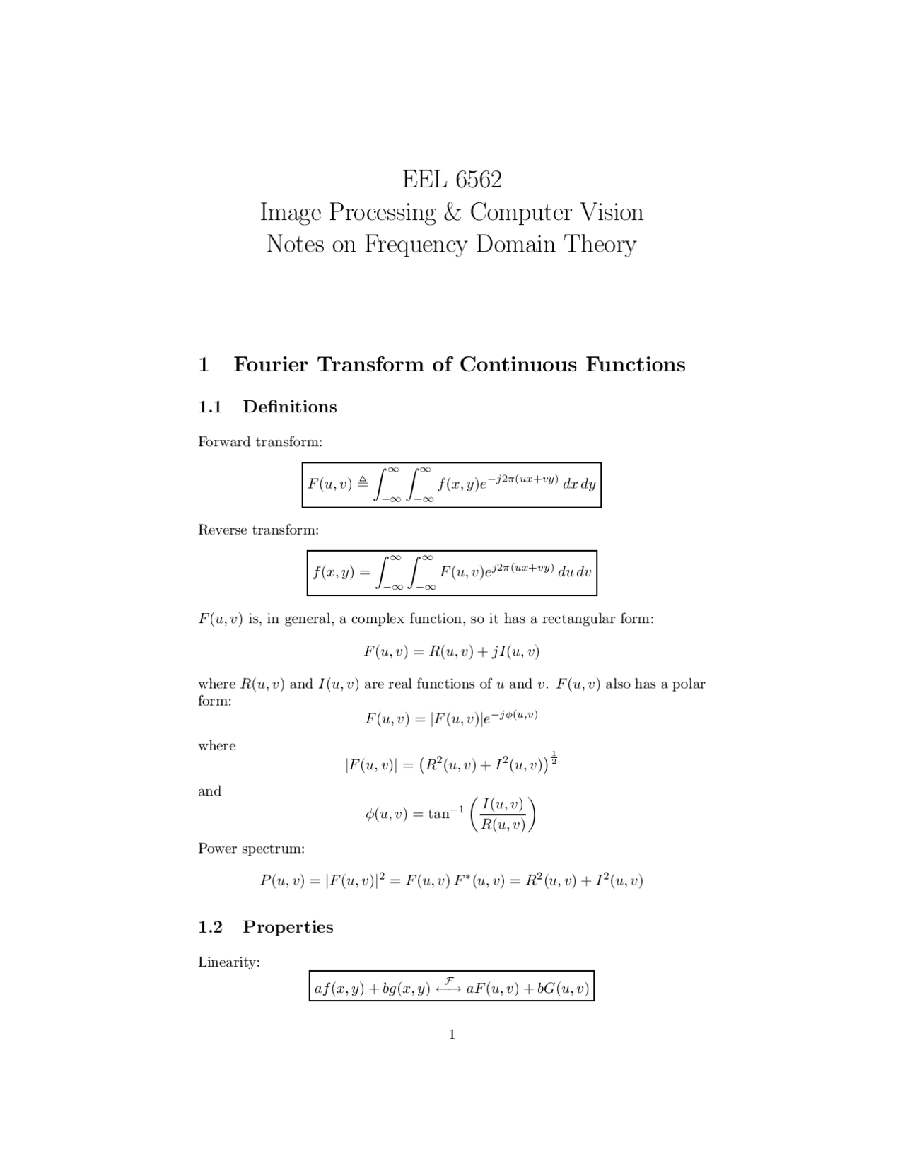 Fourier Transform Of Continuous And Discrete Functions Eel 6562 Docsity