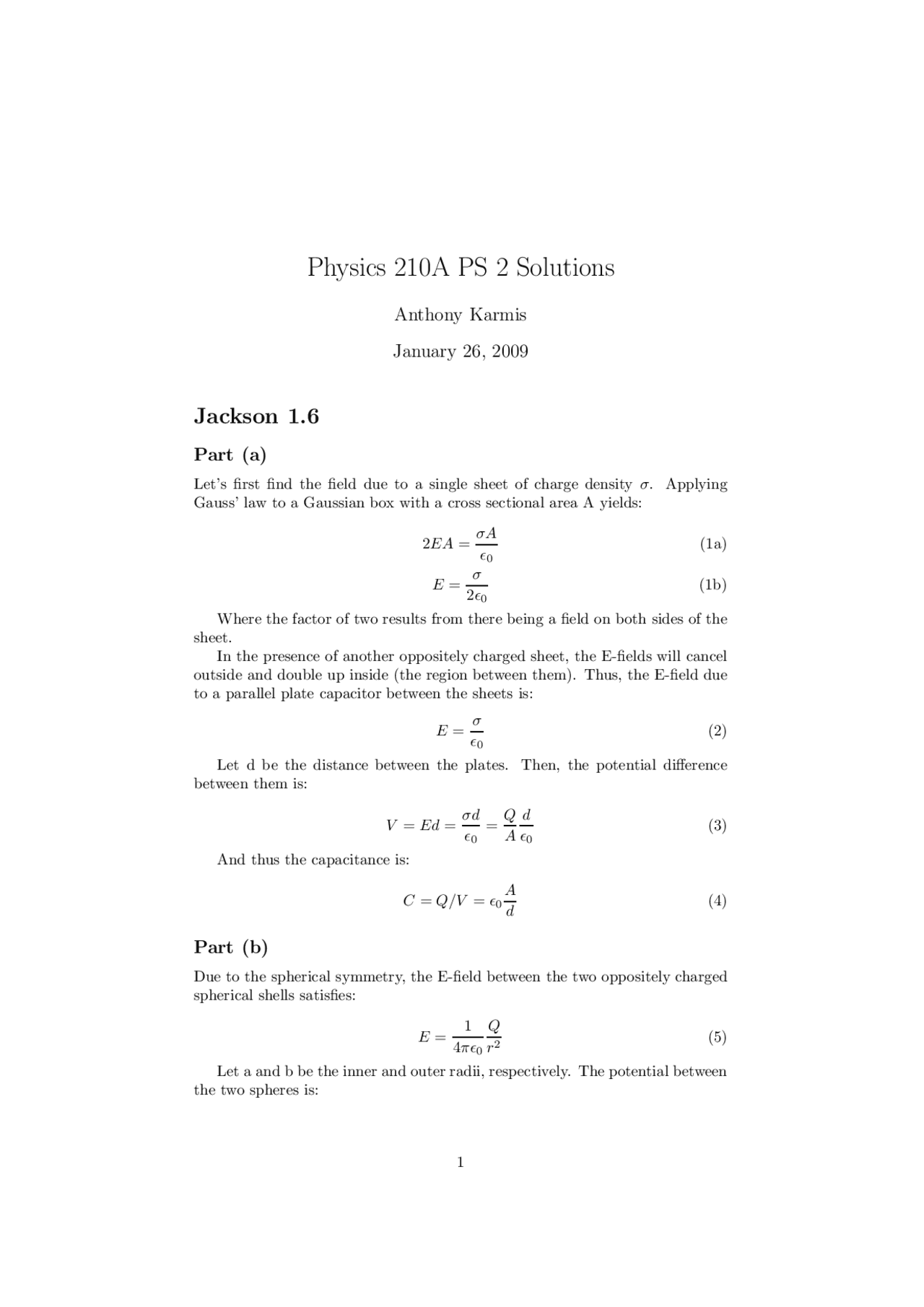 Homework 2 Solutions For Electromagnetism Phys 210a Docsity