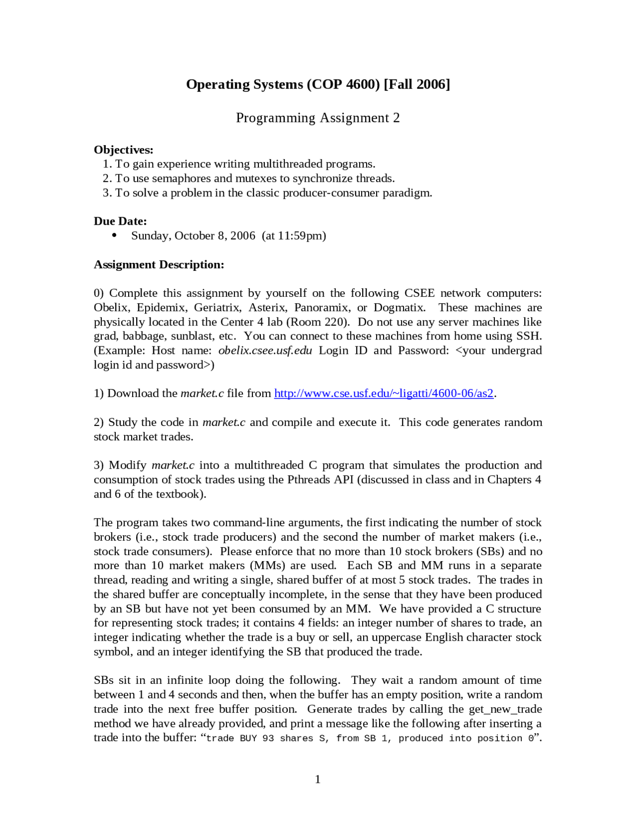 Operating Systems Notes For Programming Assignment 2 Cop 4600 Docsity