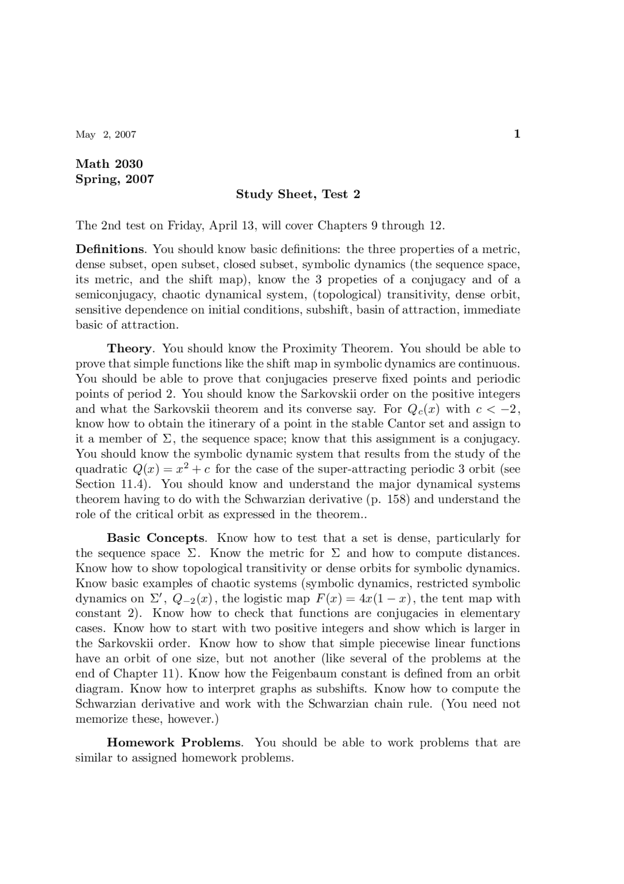 Three Properties of Metric and Proximity Theorem - Exam 2 | MATH 2030 ...