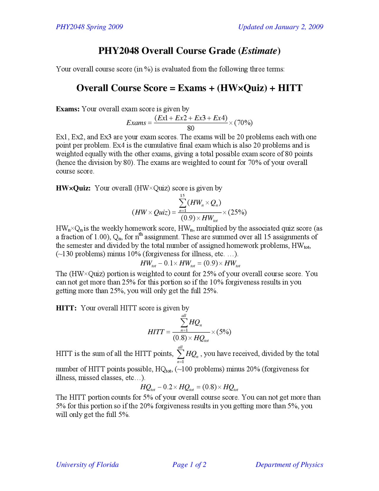 Final Notes For Exam Physics With Calculus 1 Phy 2048 Docsity