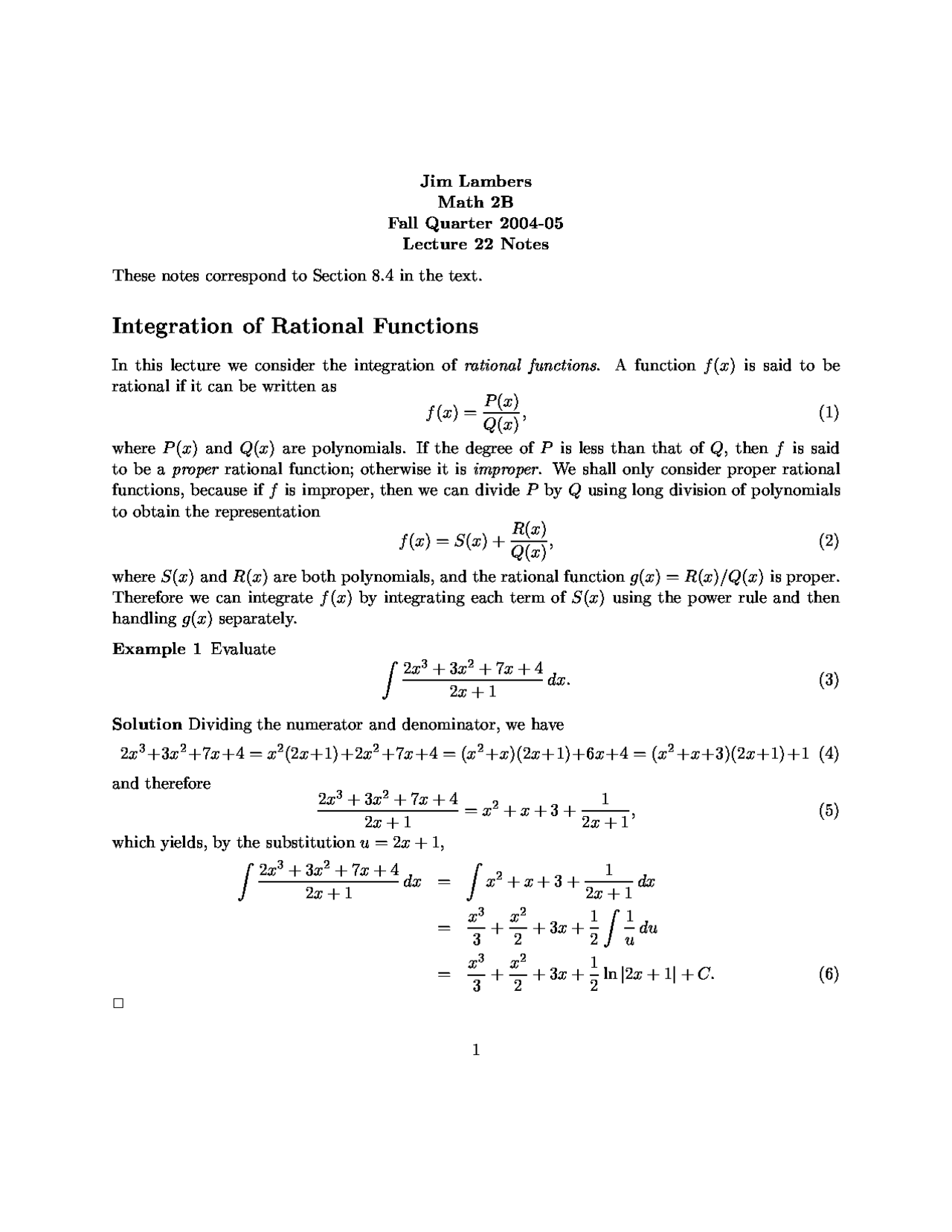 Integration Of Rational Functions Lecture Notes Math 2 Docsity