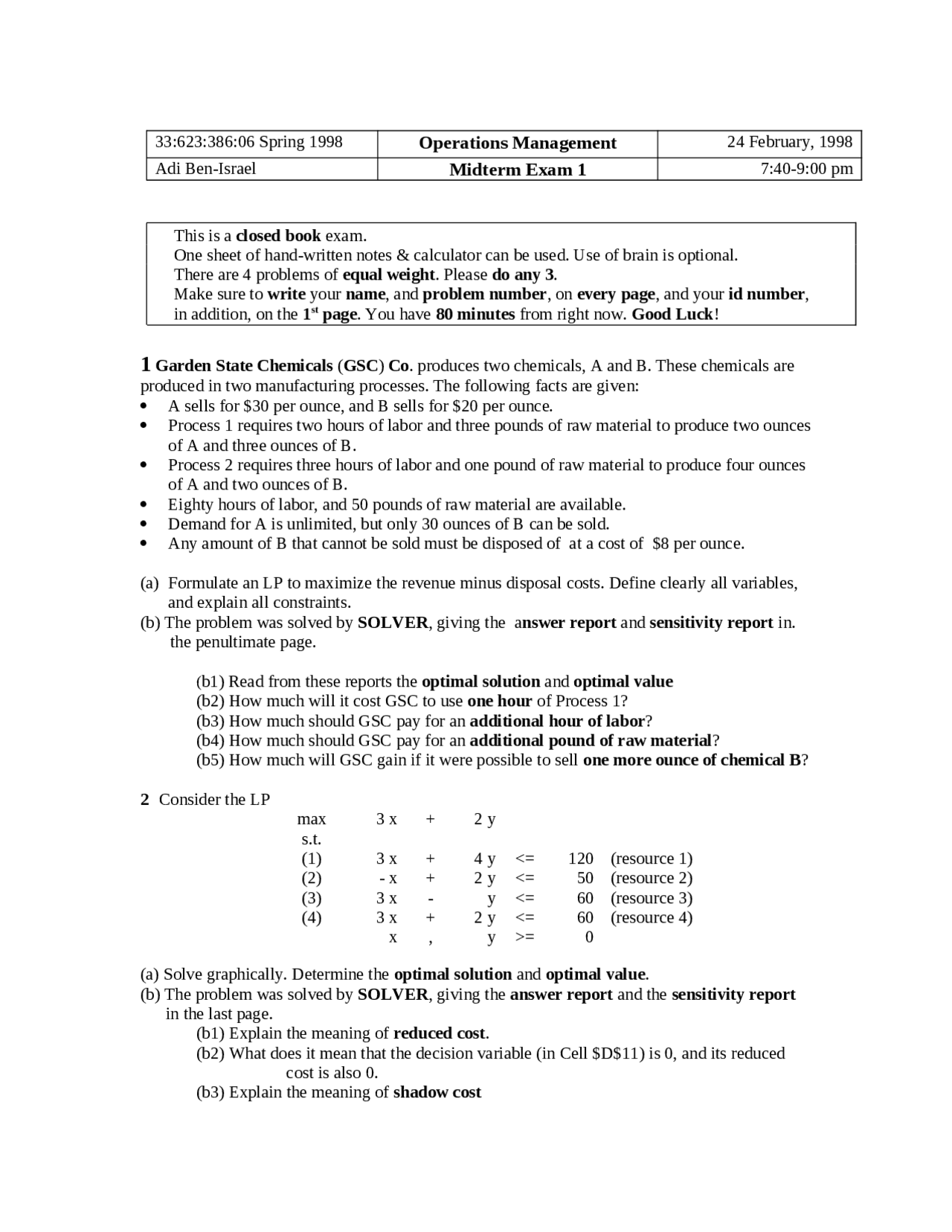 Operations Management Midterm Exam Questions 623 386 Docsity