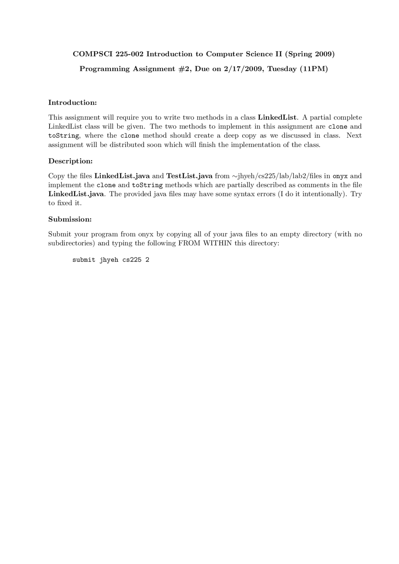 Programming Assignment 2 Introduction To Computer Science Ii Compsci 225 Docsity 0676