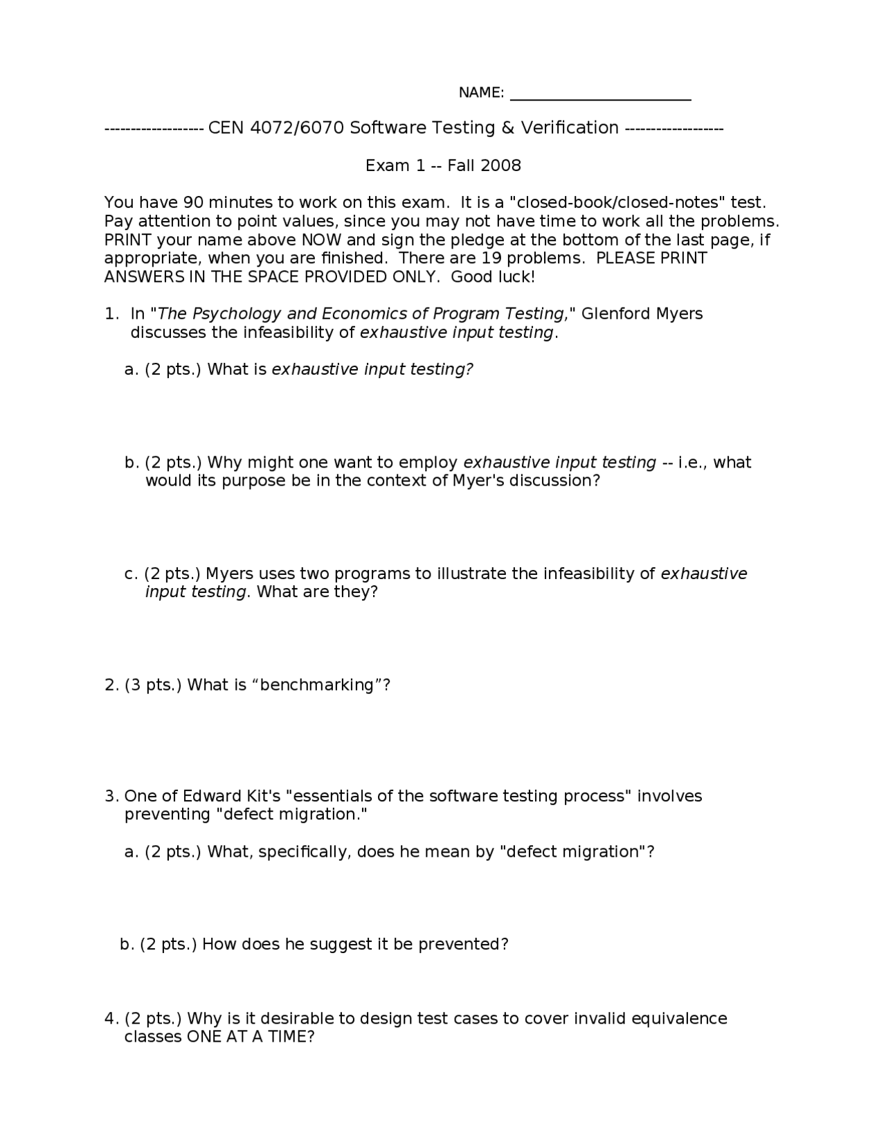 Exam 1 Practice Software Testing And Verification Cen 4072 Docsity